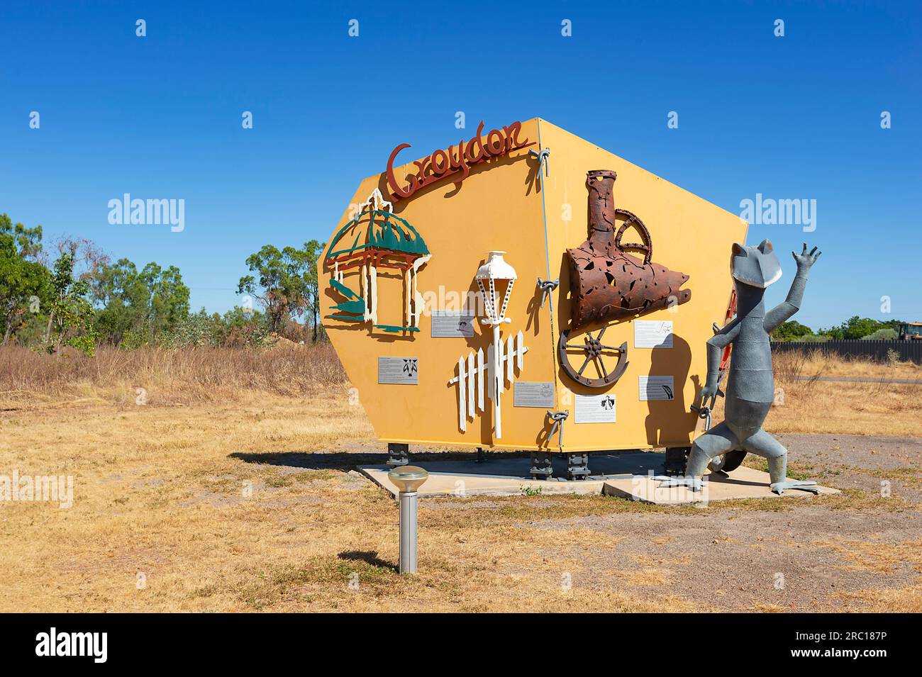Name sign for the small rural town of Croydon, Gulf Savannah ...