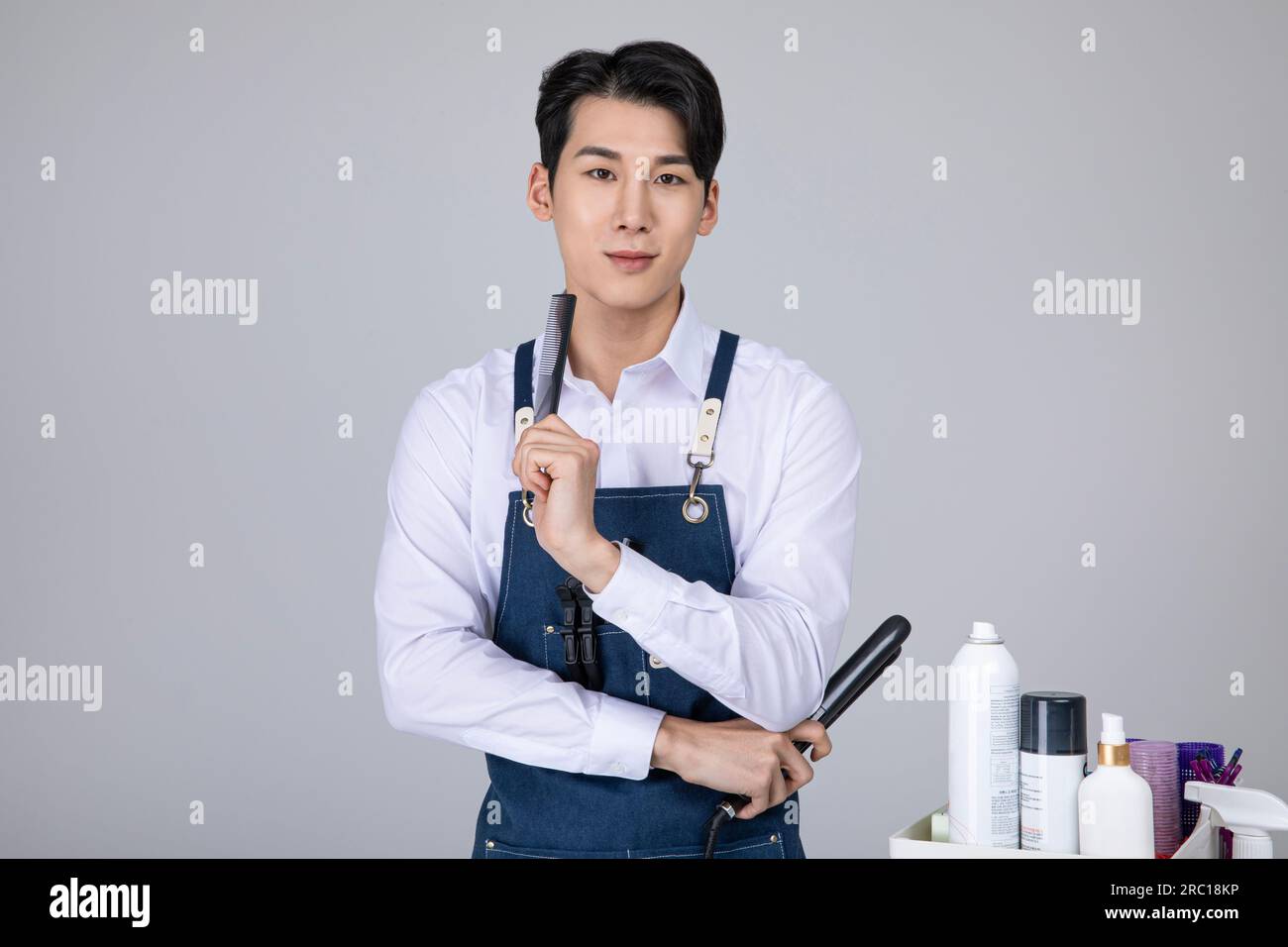 millennials and gen z, korean asian young man with beauty tools Stock ...