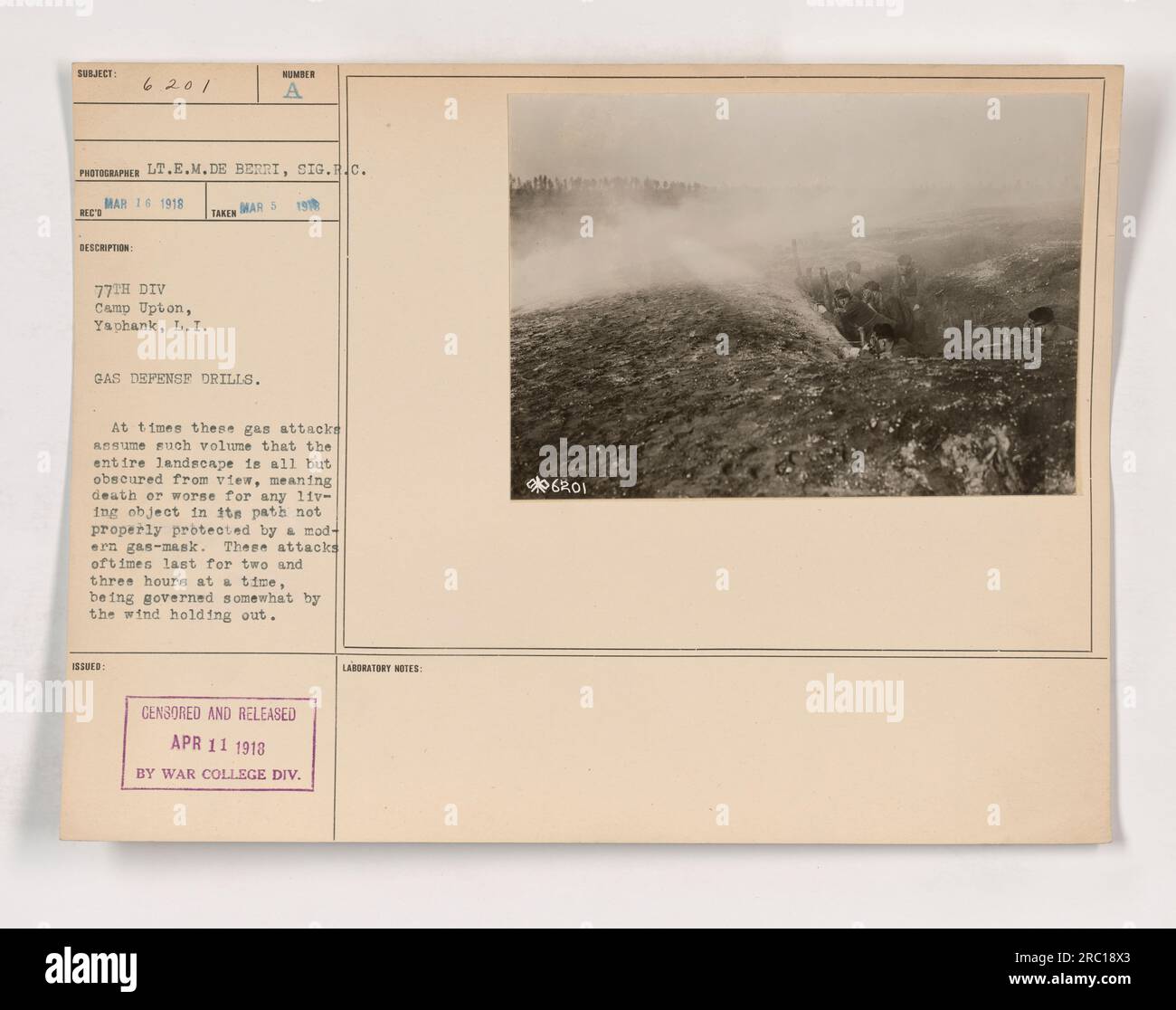 Soldiers participating in gas defense drills at Camp Upton, Yaphank, L ...