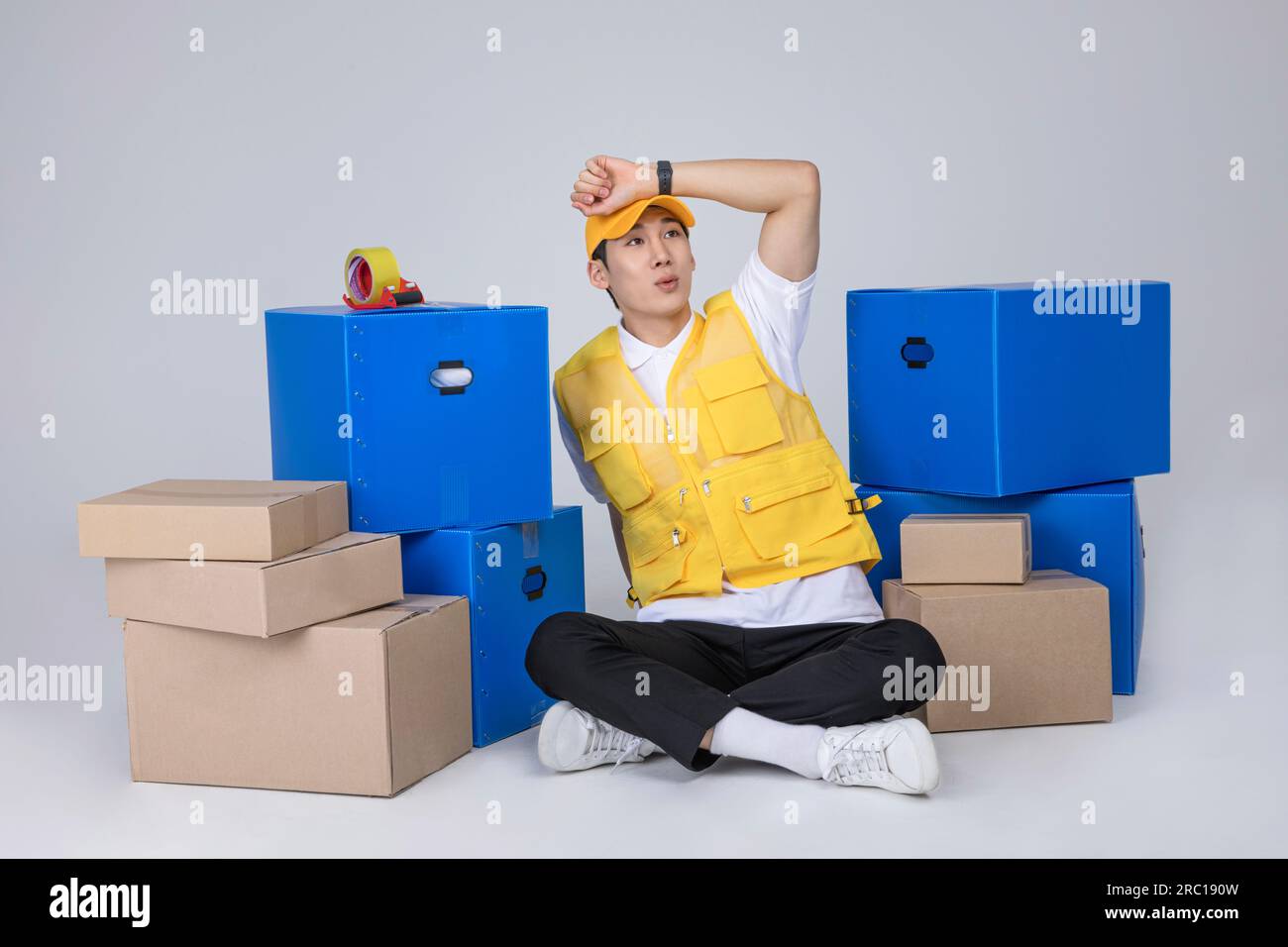 millennials and gen z, korean asian young man resting next to moving ...