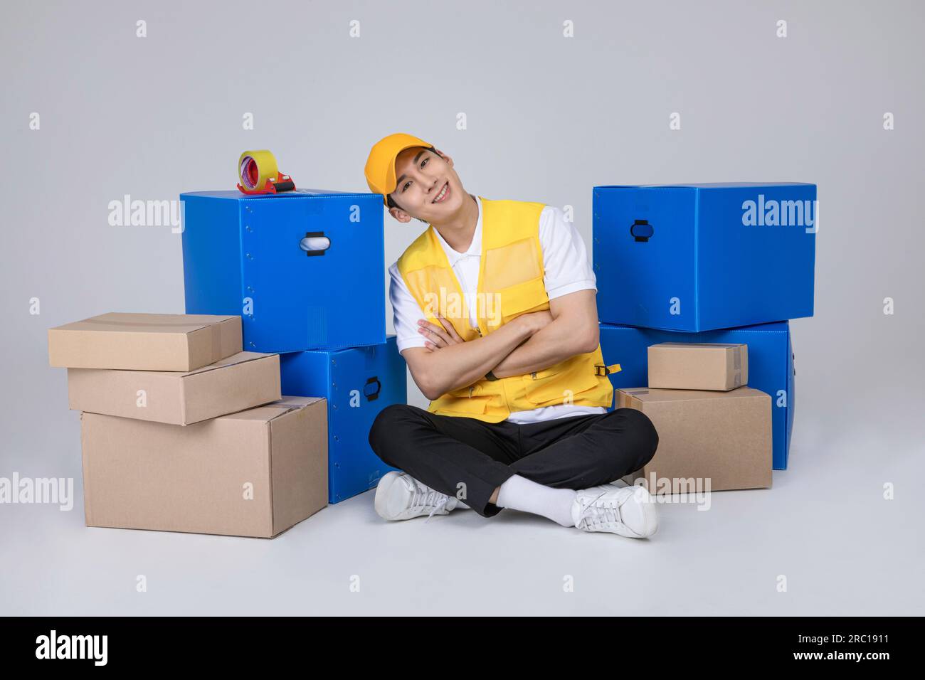 millennials and gen z, korean asian young man resting next to moving ...