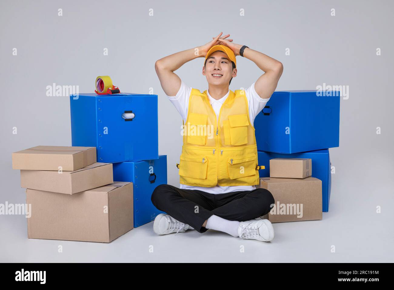 millennials and gen z, korean asian young man resting next to moving ...
