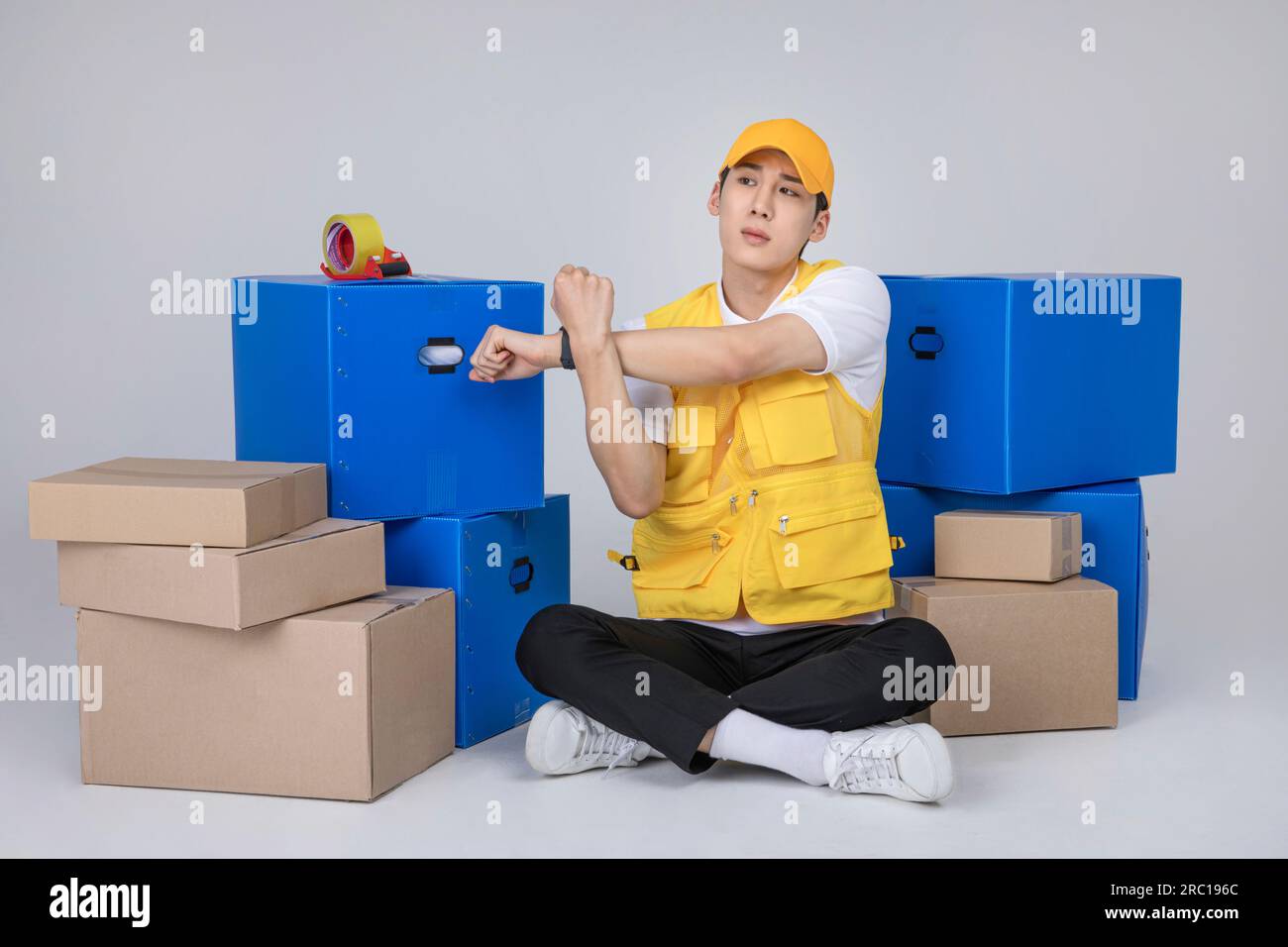 millennials and gen z, korean asian young man resting next to moving ...