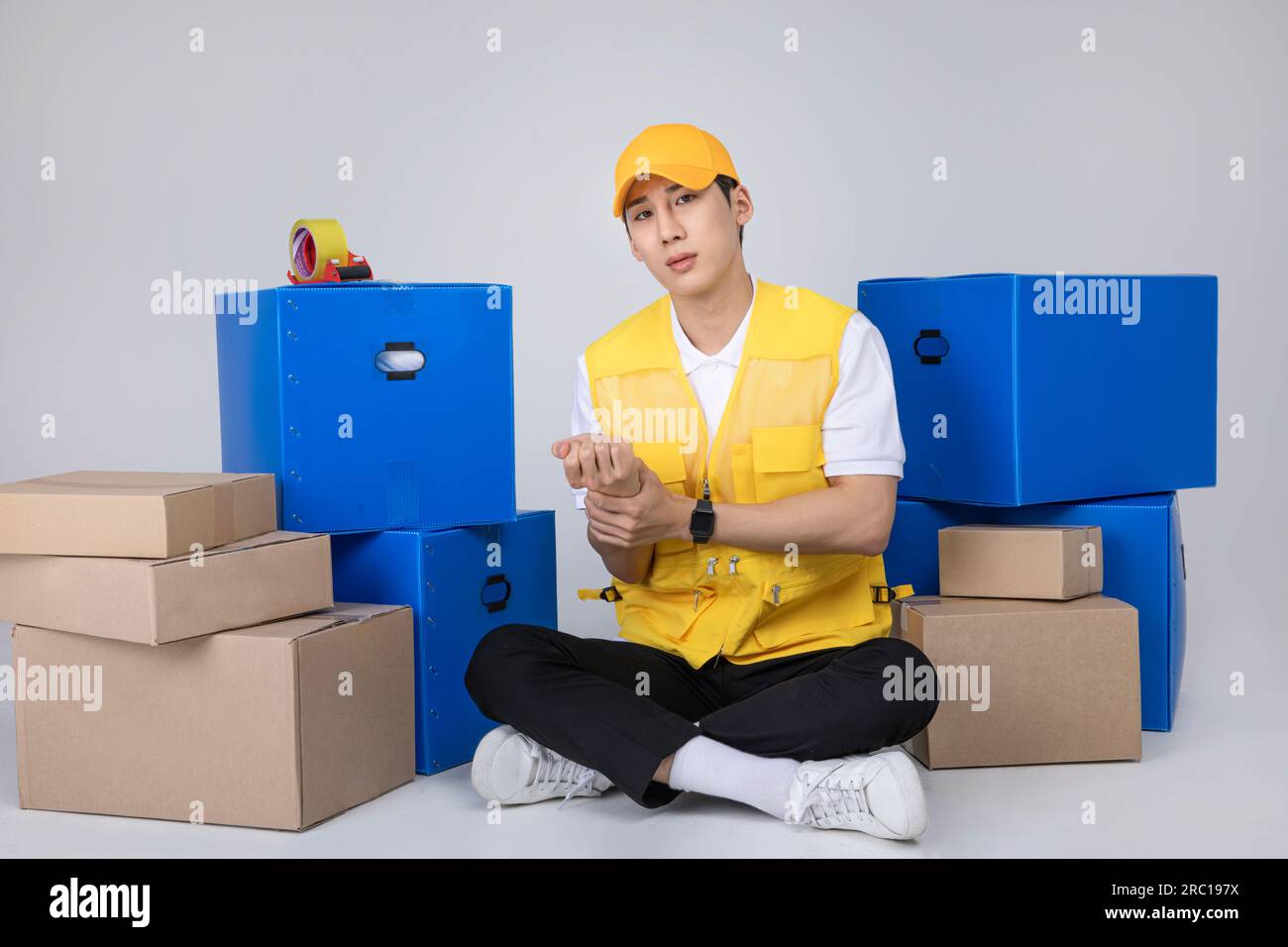 millennials and gen z, korean asian young man resting next to moving ...