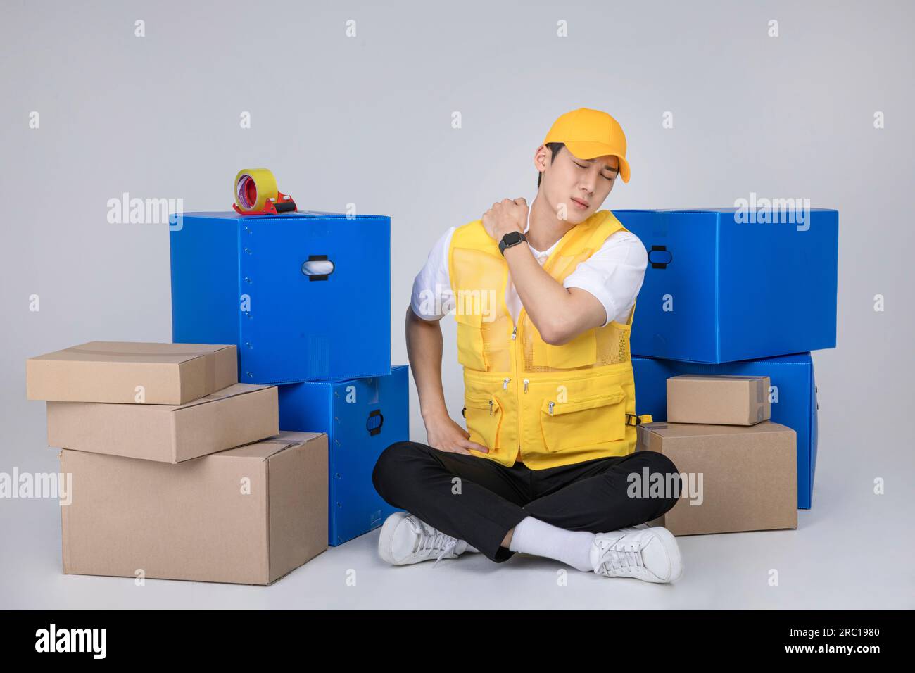 millennials and gen z, korean asian young man resting next to moving ...
