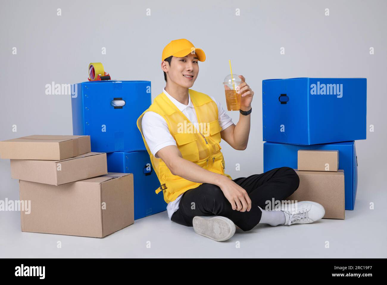 millennials and gen z, korean asian young man resting next to moving ...