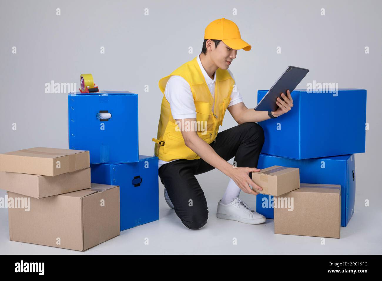 millennials and gen z, korean asian young man working on tablet pc ...