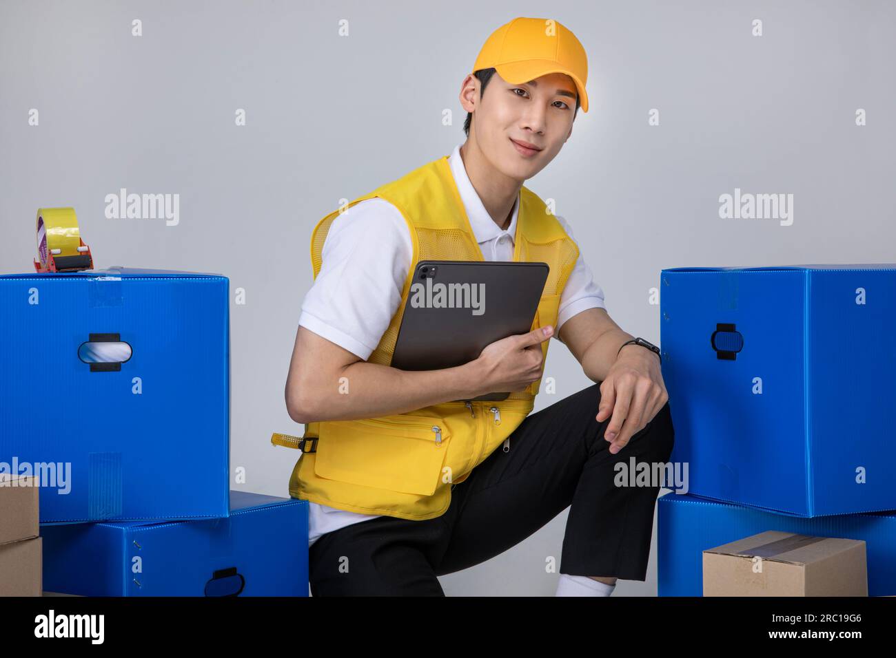 millennials and gen z, korean asian young man working on tablet pc ...