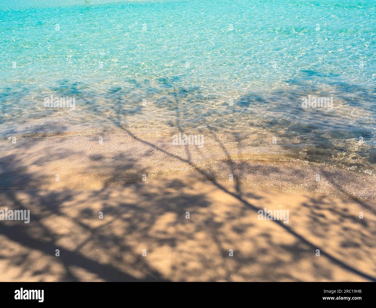 Bright beach background with clear aqua sea water and wave surf on ...