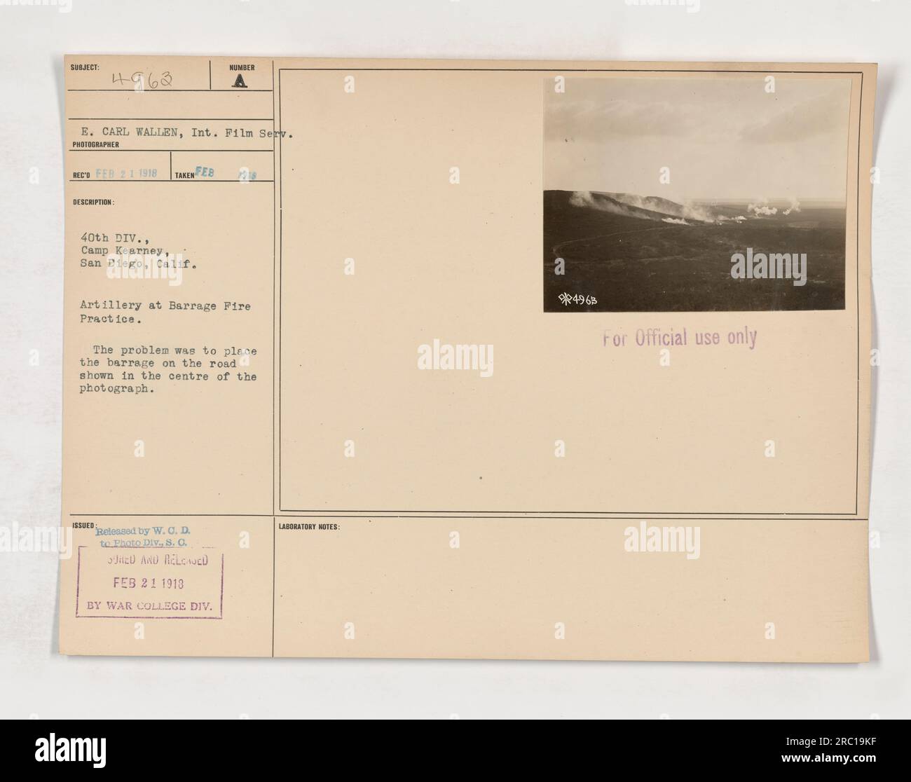 Artillery at Barrage Fire Practice in Camp Kearney, San Diego ...