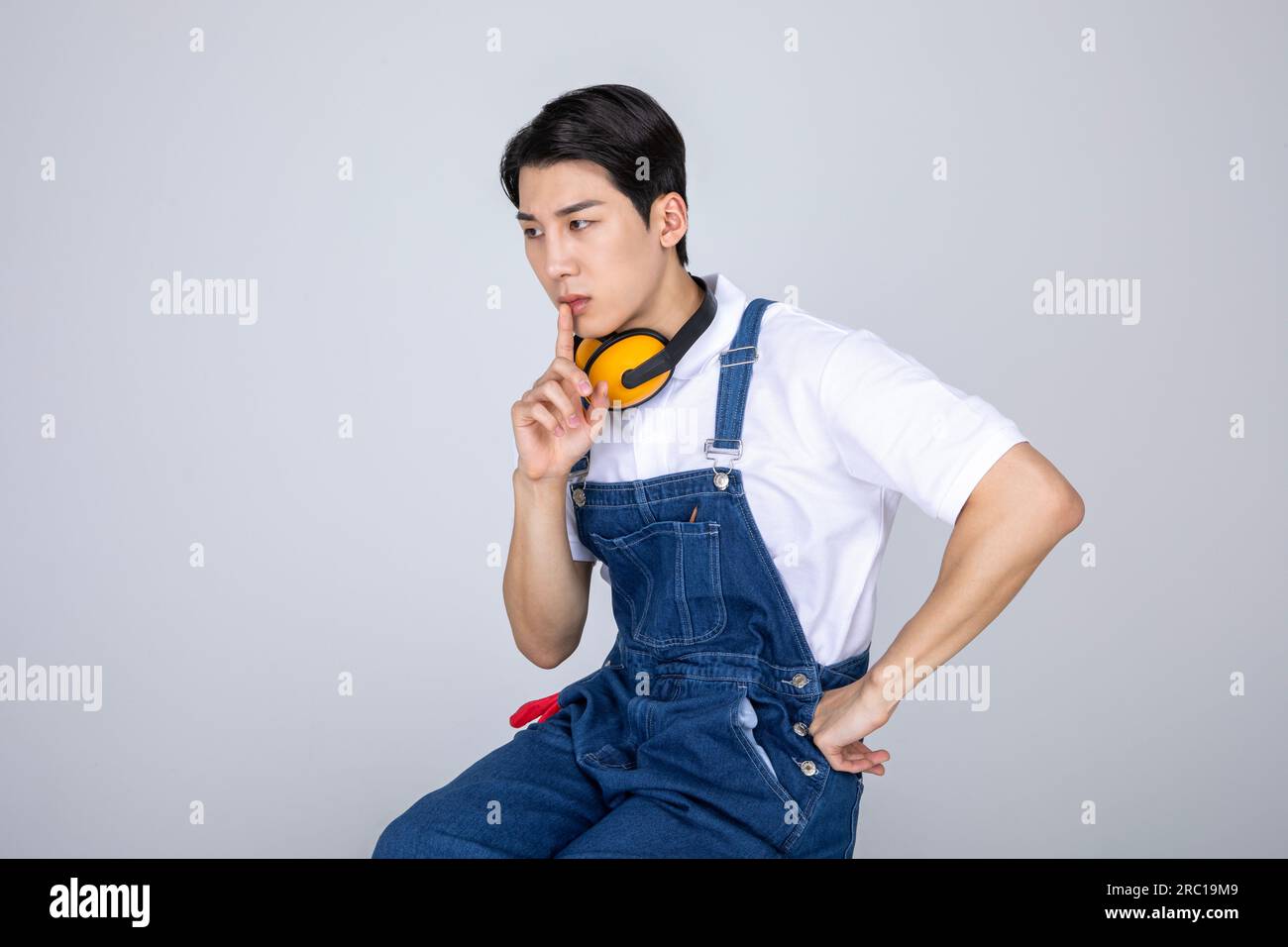 millennials and gen z, korean asian young man carpenter sitting and ...