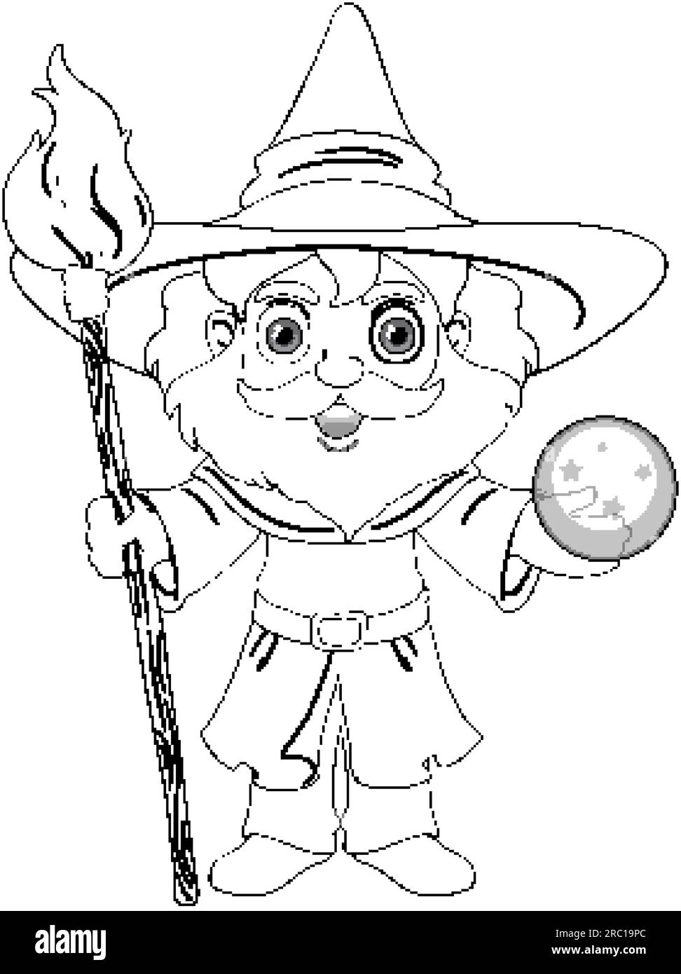 Old wizard wearing a hat with a long beard doodle coloring page for ...