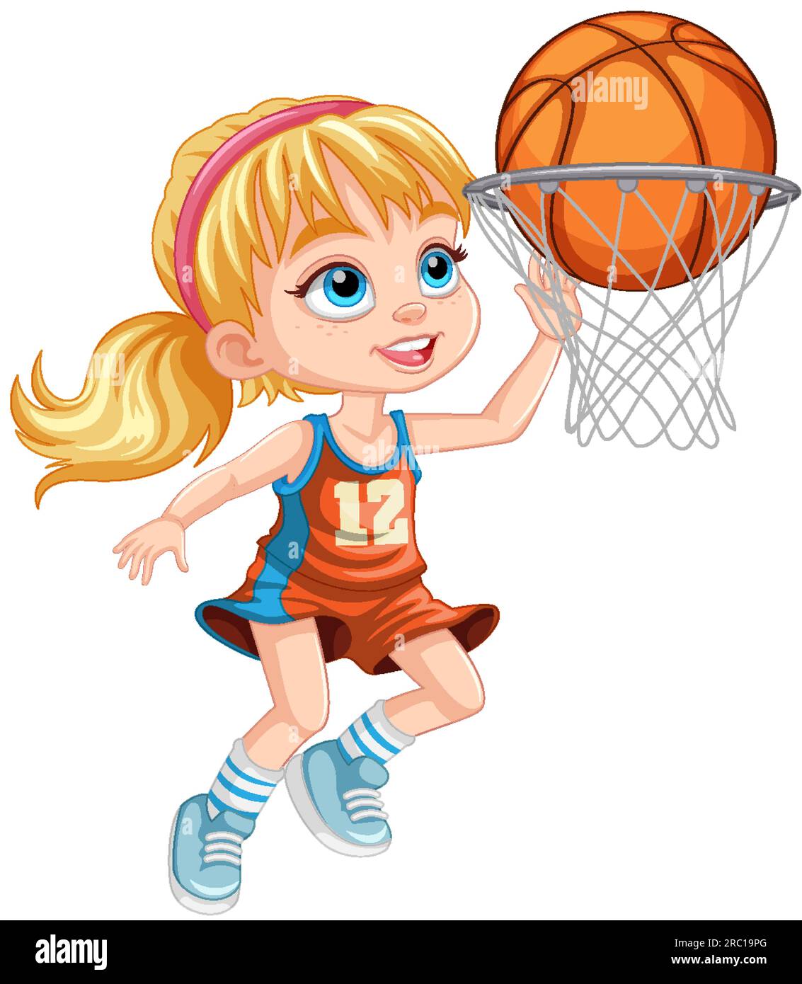 Cute Girl Shooting Basketball into the Hoop illustration Stock Vector ...