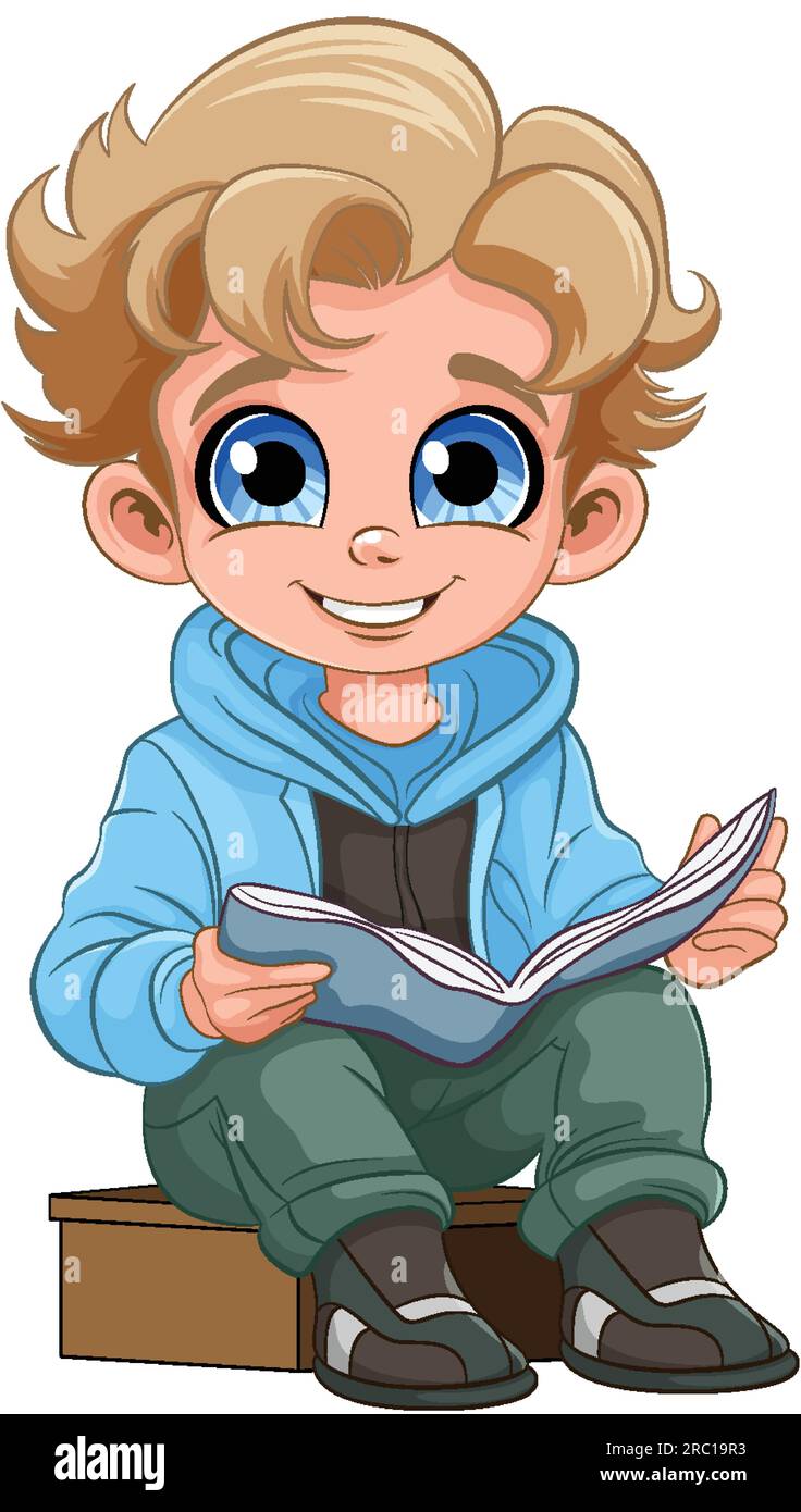 Boy sitting and reading the book illustration Stock Vector Image & Art ...