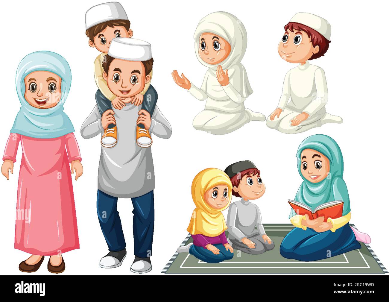 Set of muslim people cartoon character illustration Stock Vector Image ...