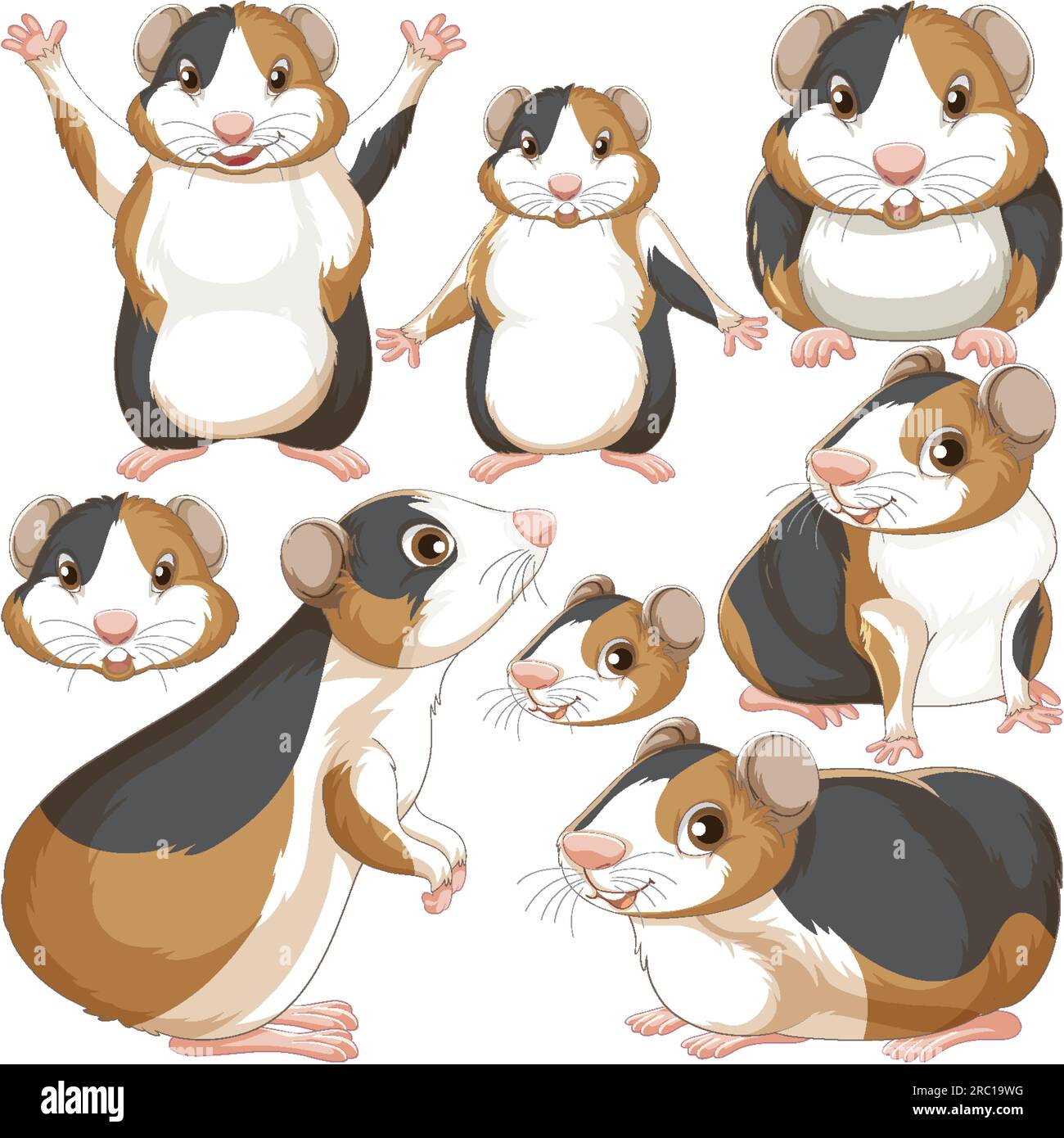 Set of guinea pig cartoon character with head and facial expression ...