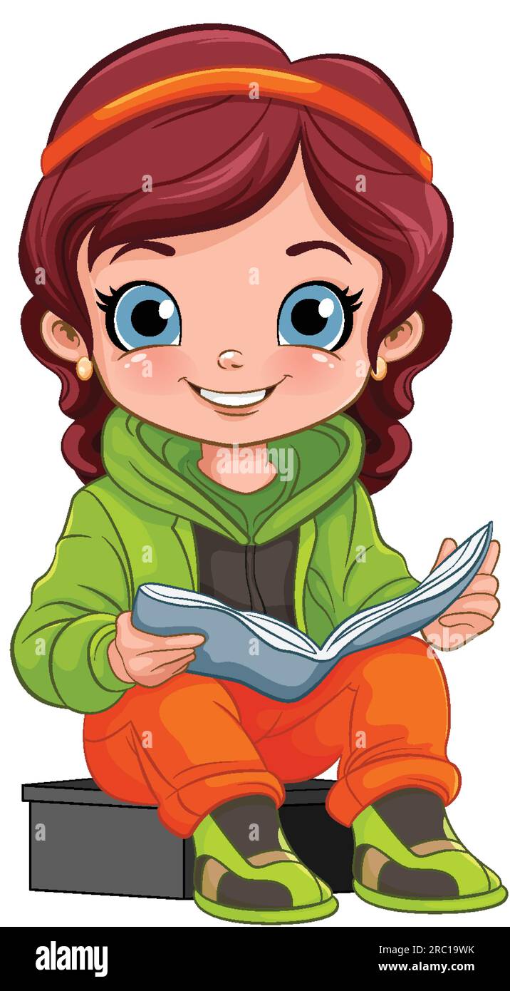 Girl cartoon reading book isolated illustration Stock Vector Image ...