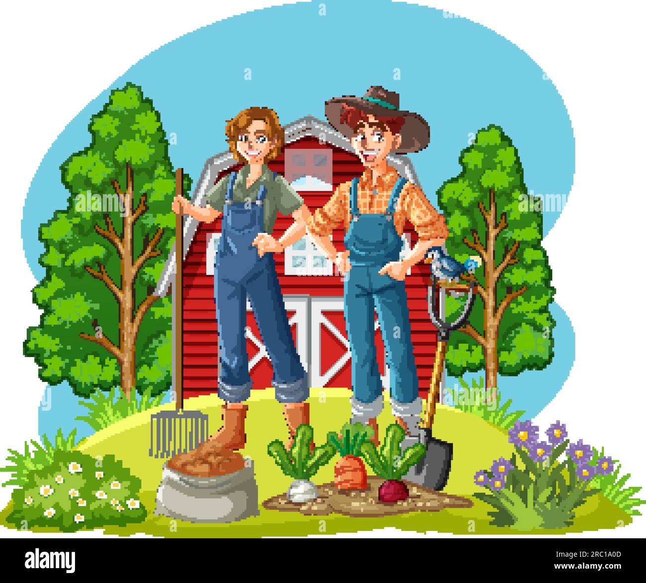 Farmer Couple In Farm Scene illustration Stock Vector Image & Art - Alamy