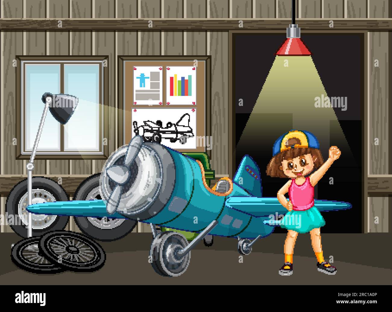 A plame parking at hangar with kid around illustration Stock Vector ...