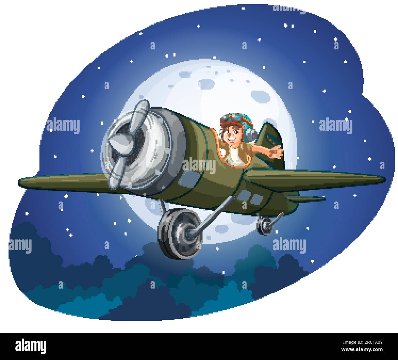 Happy Boy Riding a Plane at Night illustration Stock Vector Image & Art ...