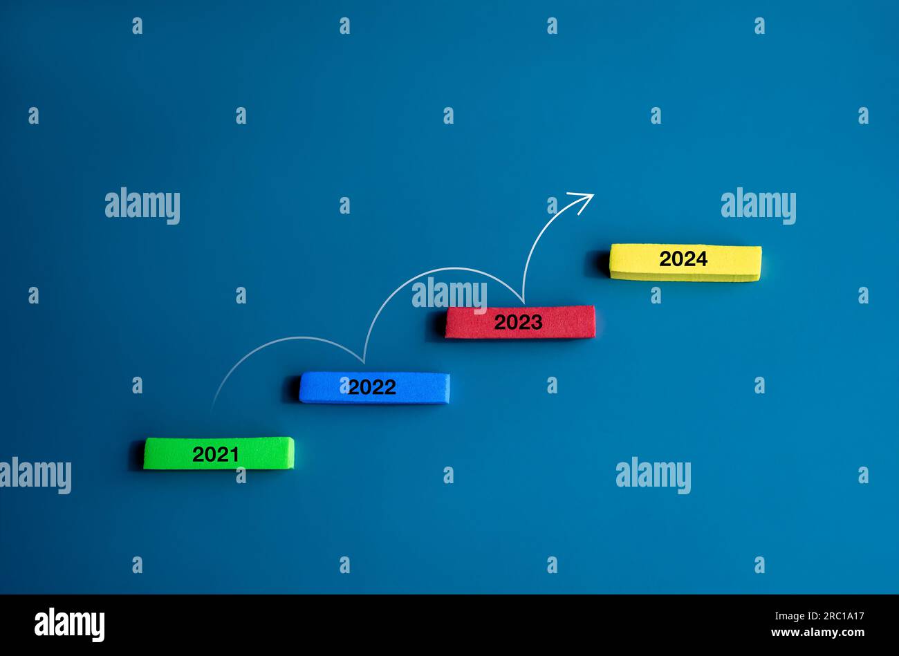 Curved line arrow rising jump step up the multicolor stair blocks from ...