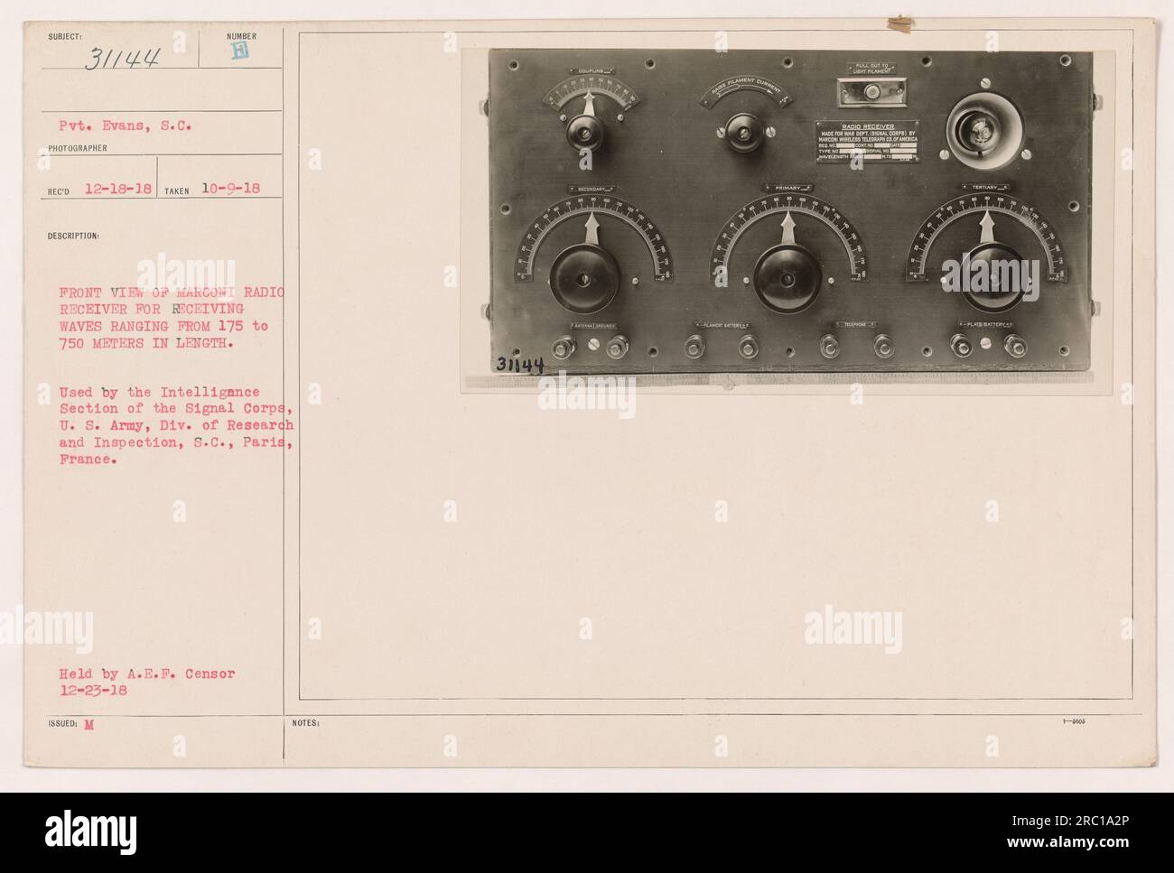 Front view of a Marconi radio receiver used by the Intelligence Section ...