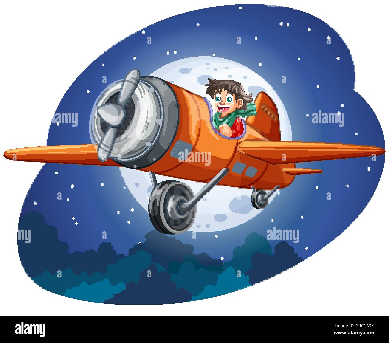 Happy Boy Riding a Plane at Night illustration Stock Vector Image & Art ...