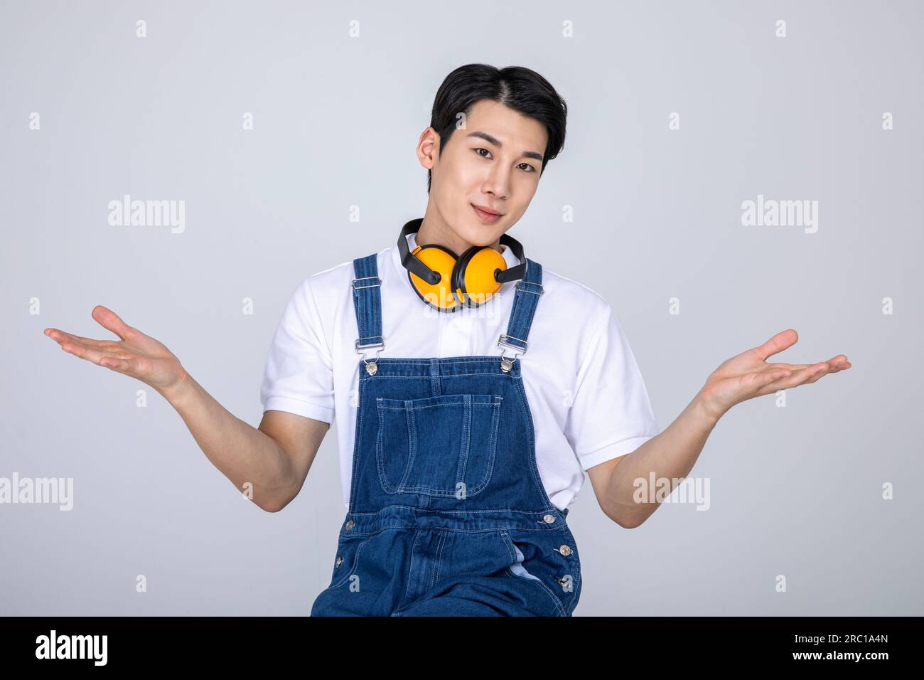 millennials and gen z, korean asian young man carpenter with hand ...