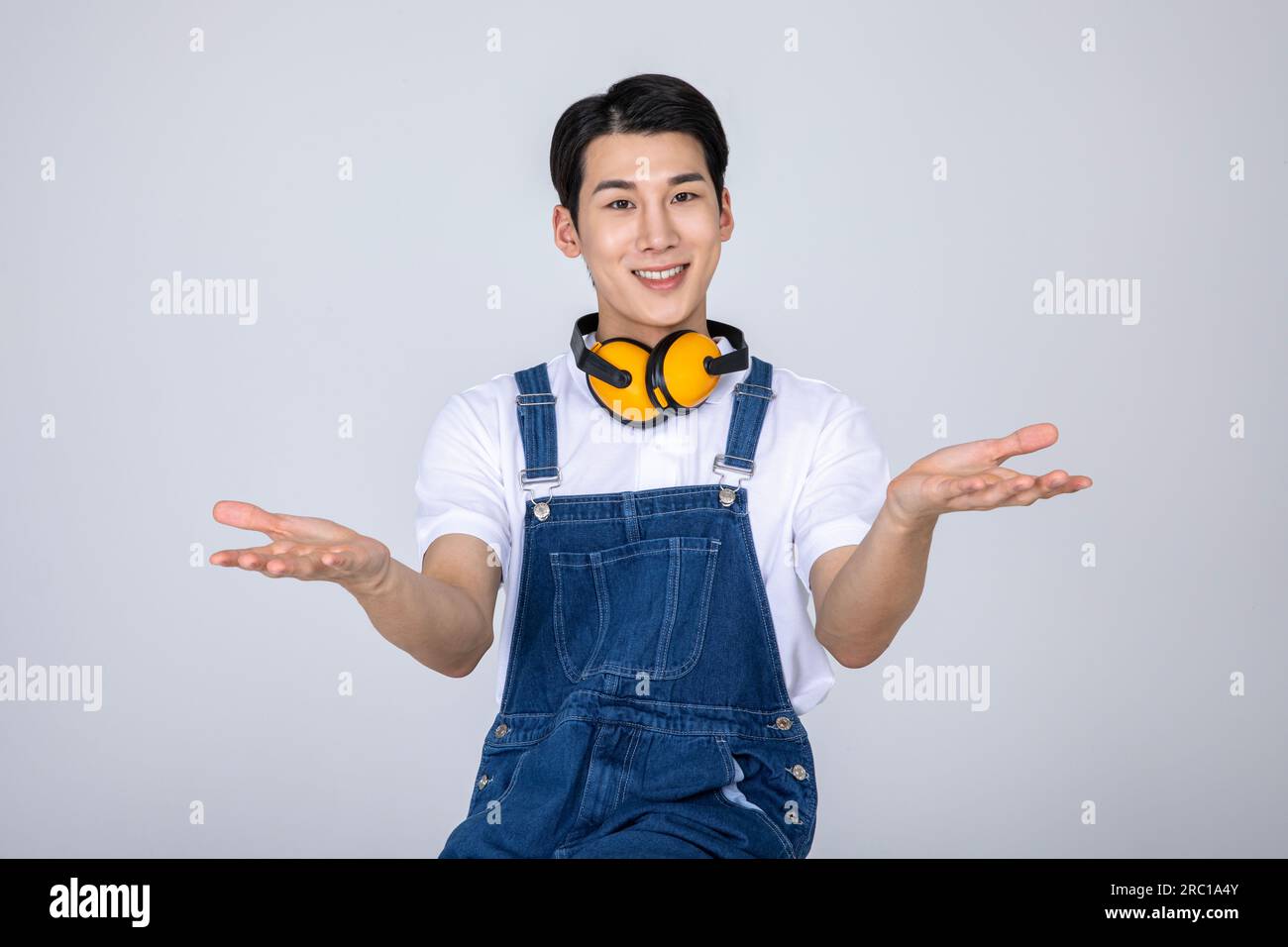 millennials and gen z, korean asian young man carpenter with hand ...