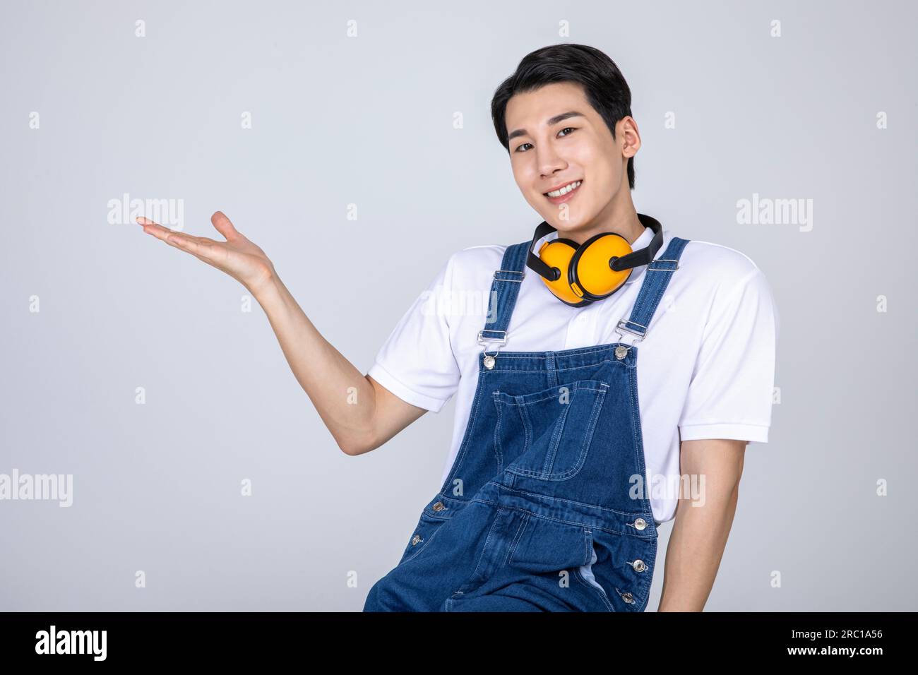millennials and gen z, korean asian young man carpenter with hand ...