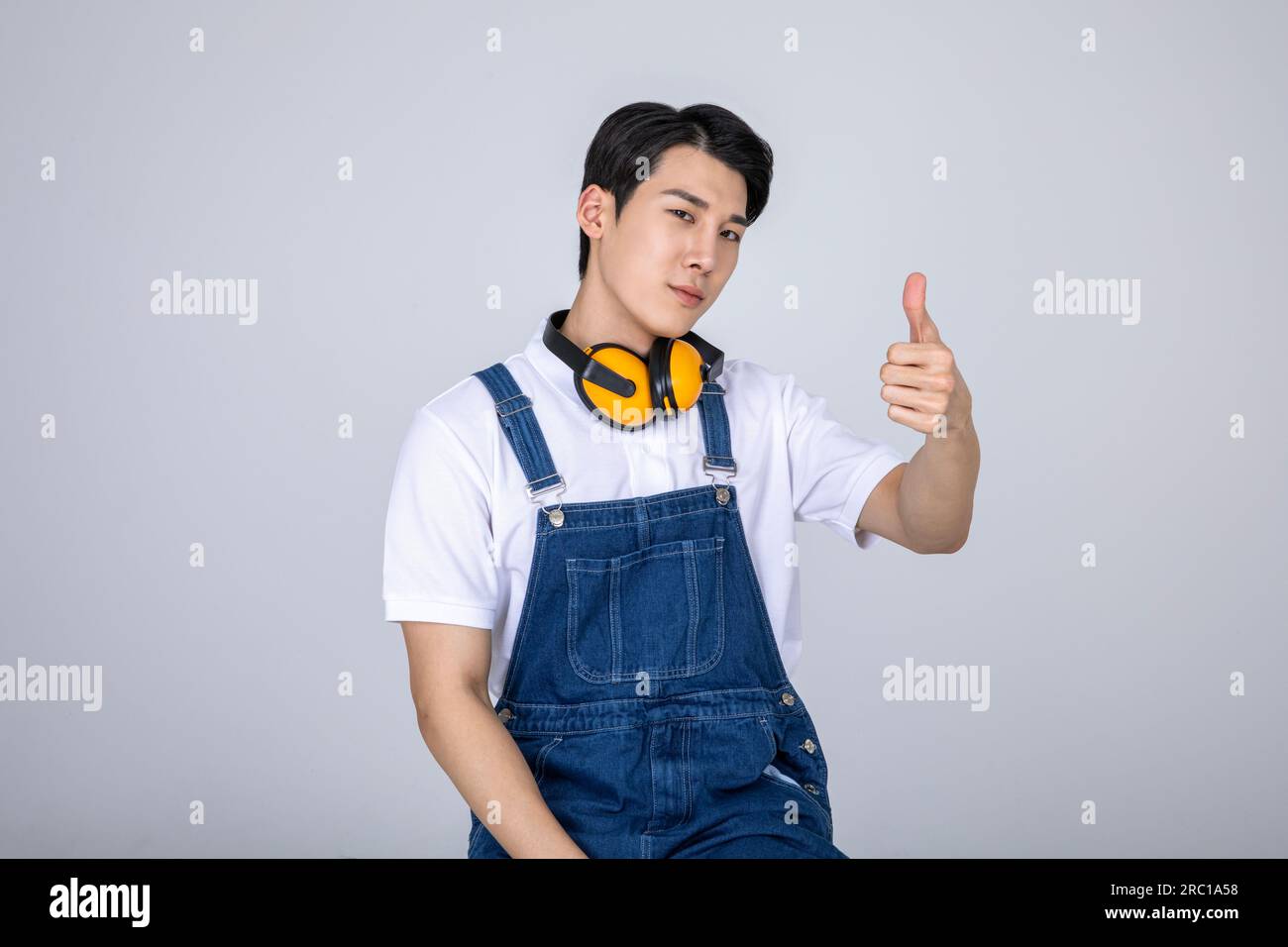 millennials and gen z, korean asian young man carpenter with hand ...