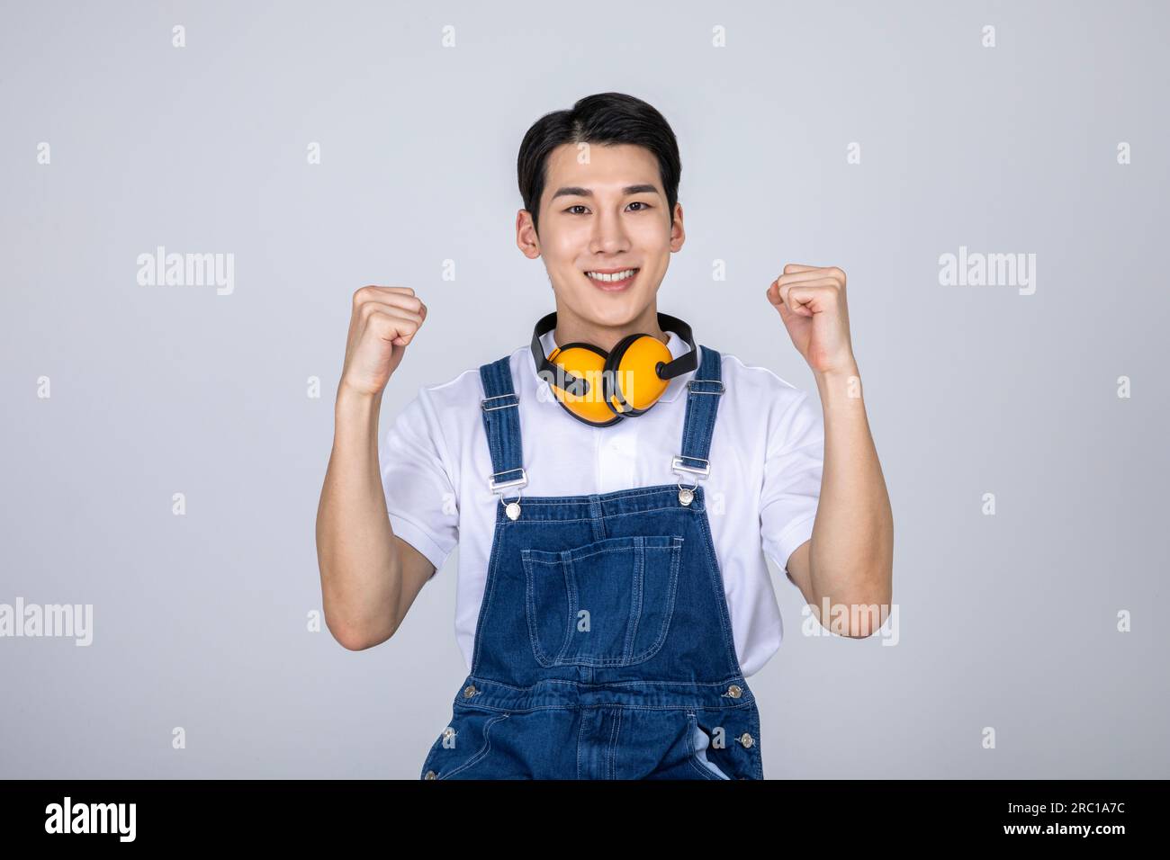 millennials and gen z, korean asian young man carpenter with hand ...