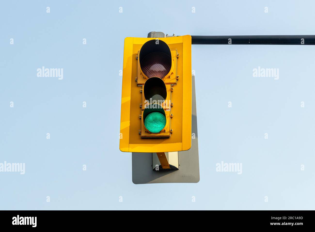 Yellow traffic light - green traffic signal light. Taken in Toronto ...