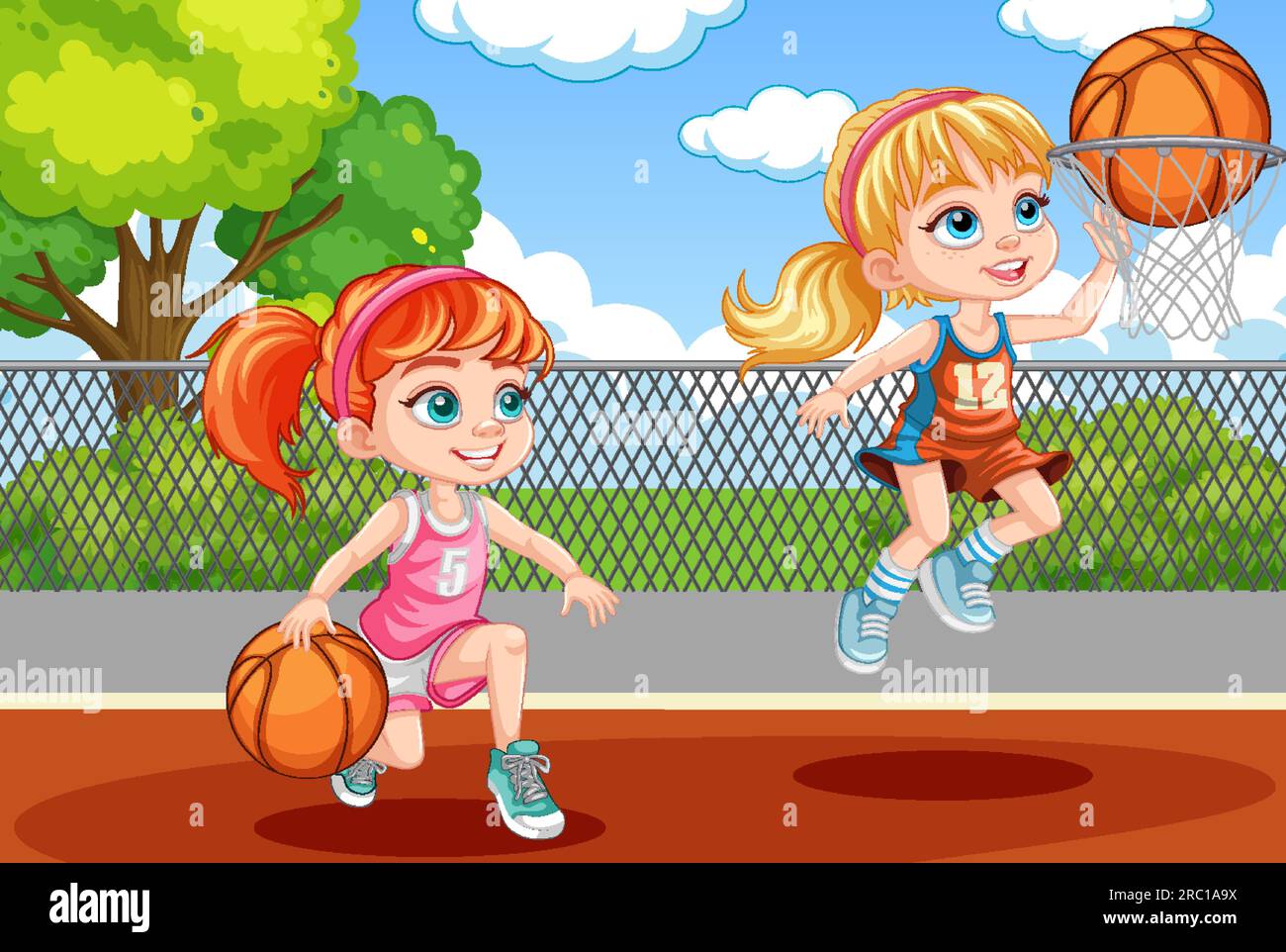 Two Girls Playing Basketball illustration Stock Vector Image & Art - Alamy