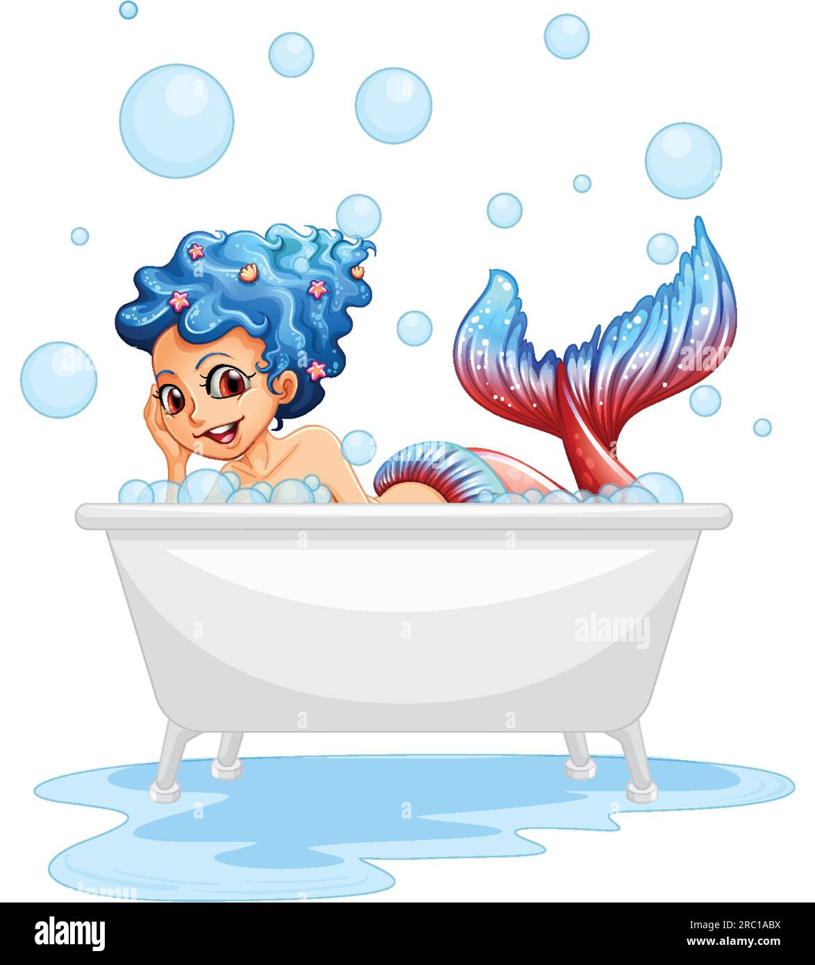 Beautiful mermaid in the bathtub illustration Stock Vector Image & Art ...