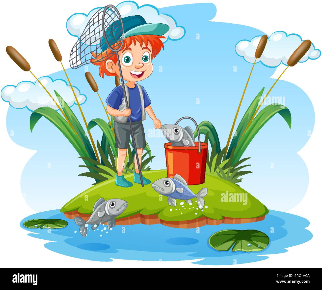 Cartoon Boy Fishing in the Pond illustration Stock Vector Image & Art ...