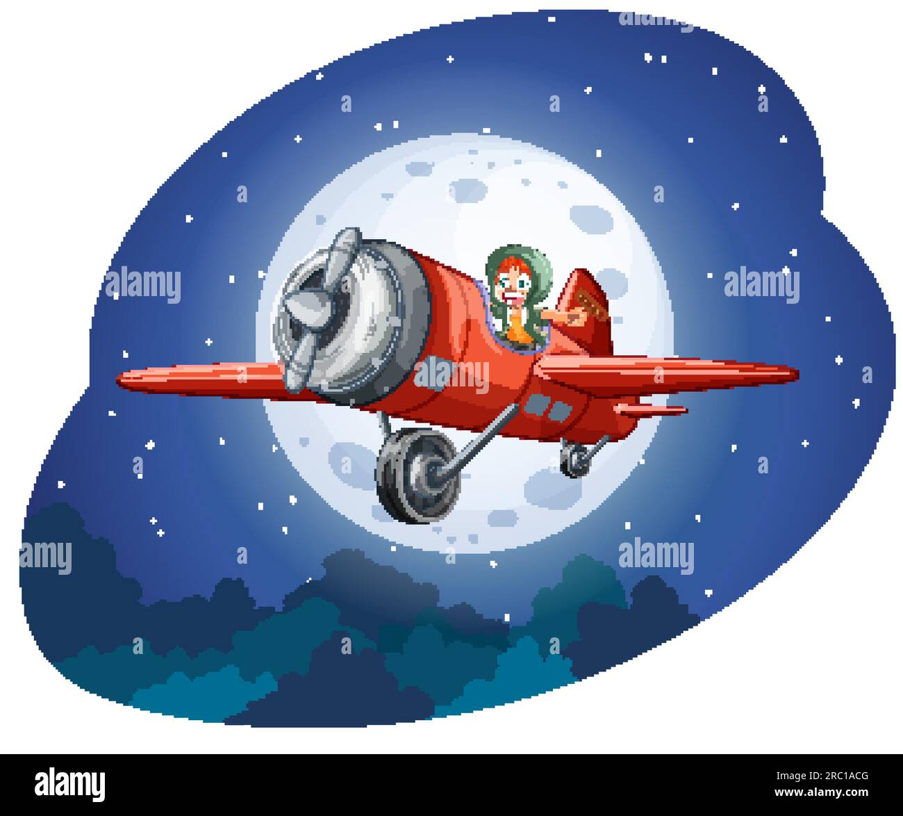 Happy Boy Riding a Plane at Night illustration Stock Vector Image & Art ...