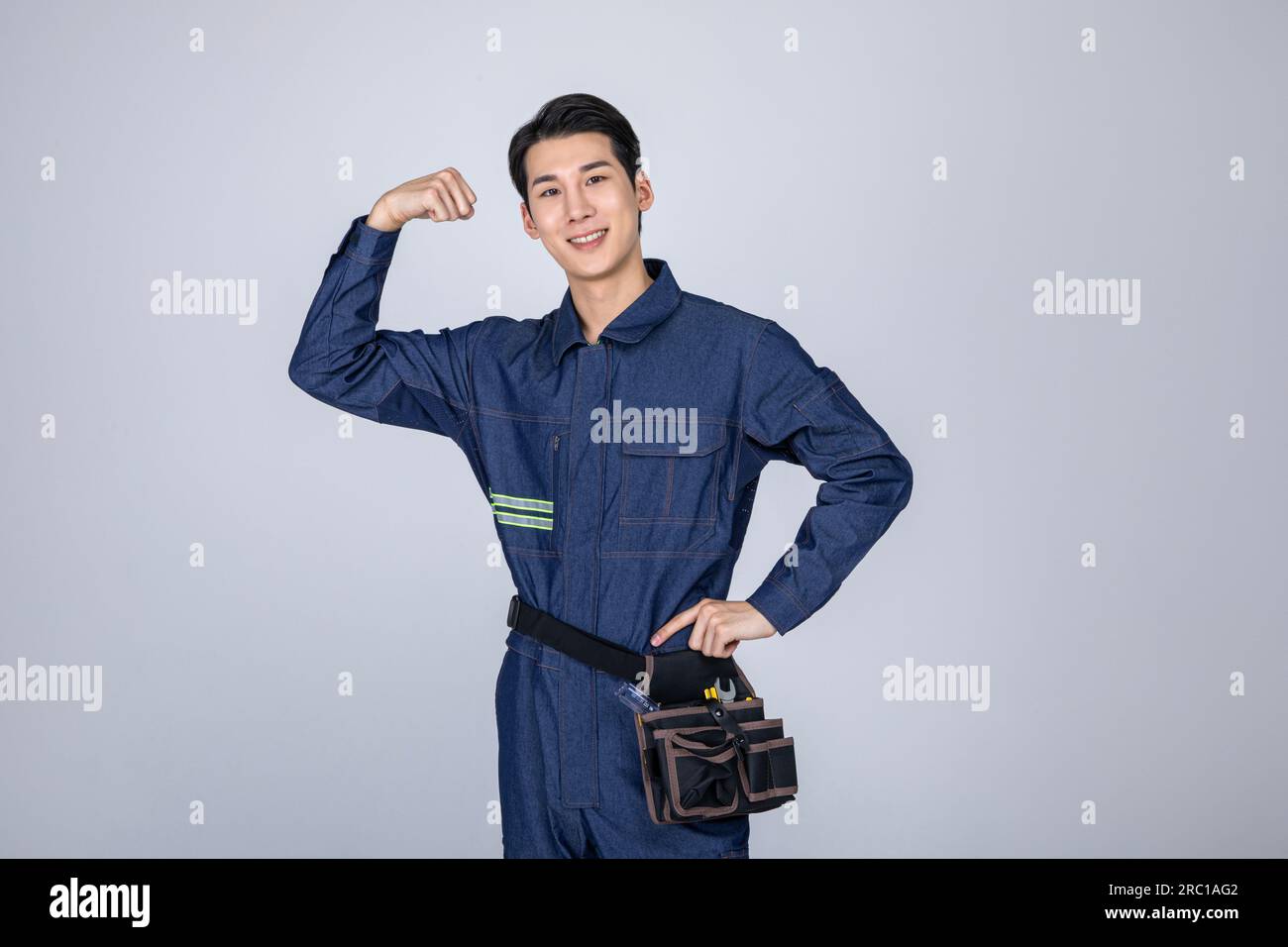 millennials and gen z, korean asian young man, site staff with hand ...