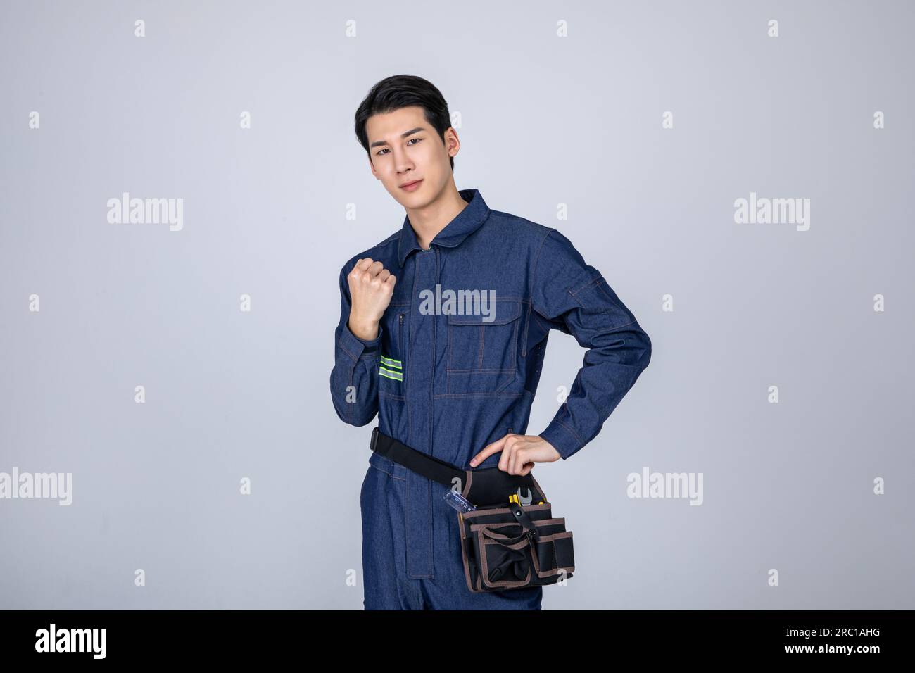 millennials and gen z, korean asian young man, site staff with hand ...