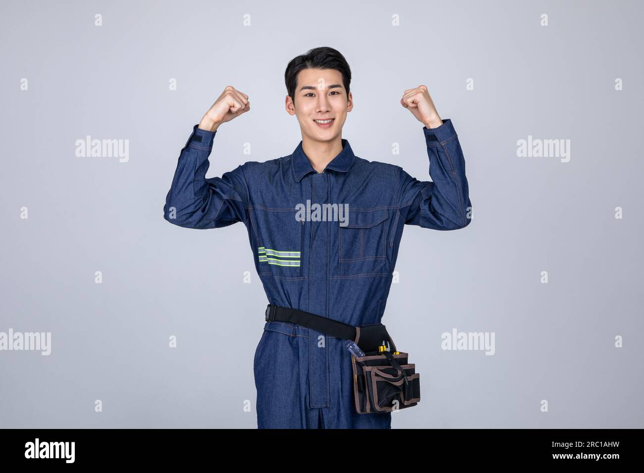 millennials and gen z, korean asian young man, site staff with hand ...