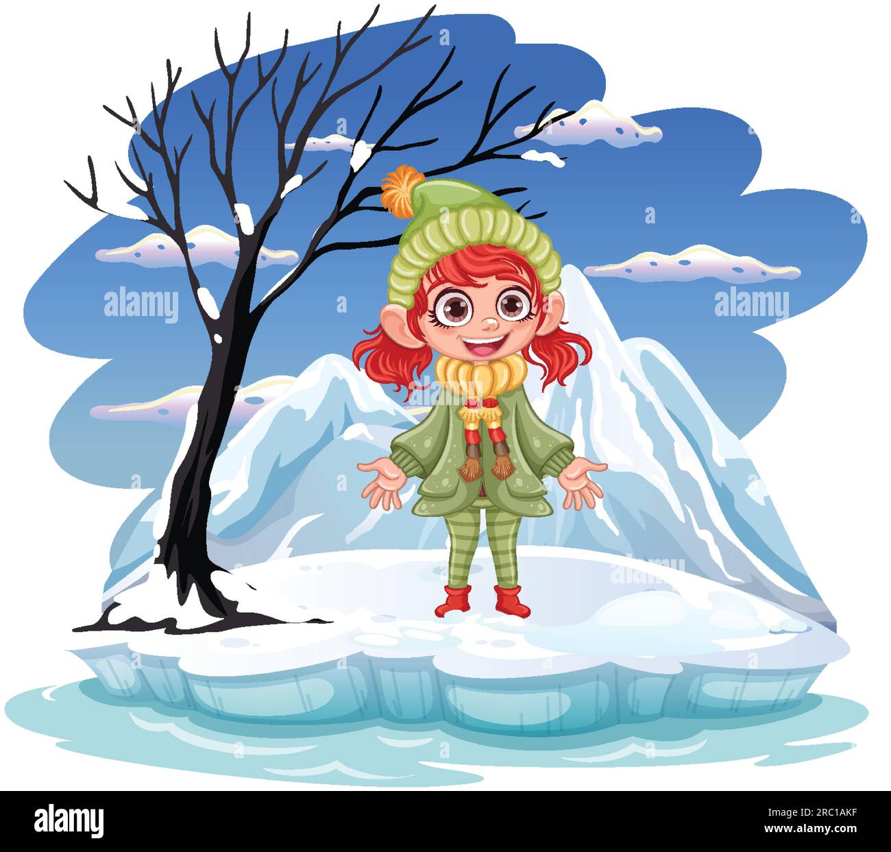 Cut girl at cold outdoor winter scene illustration Stock Vector Image ...