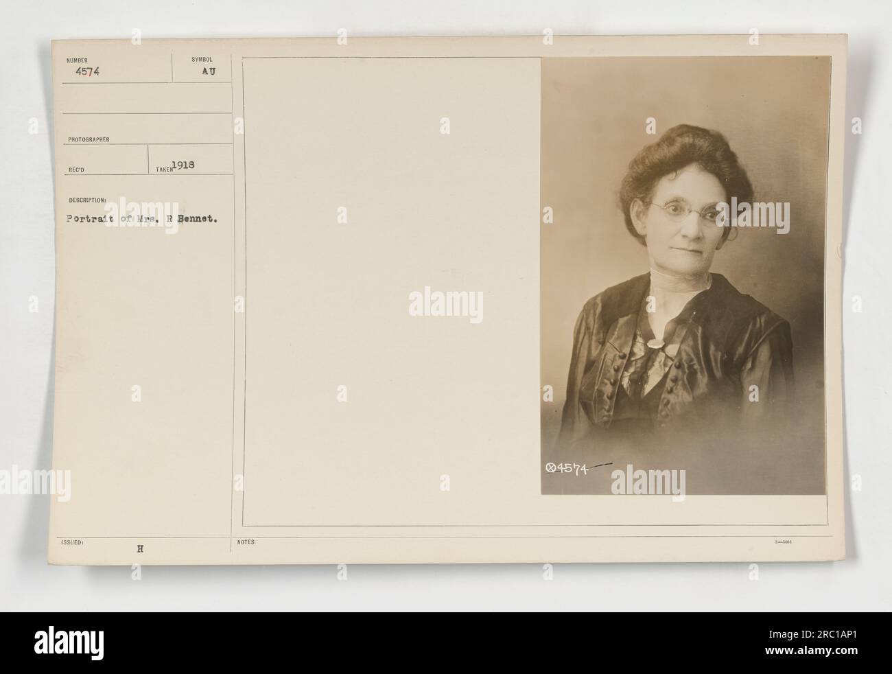 Portrait of Mrs. R Bennet. Taken in 1918 during World War One ...