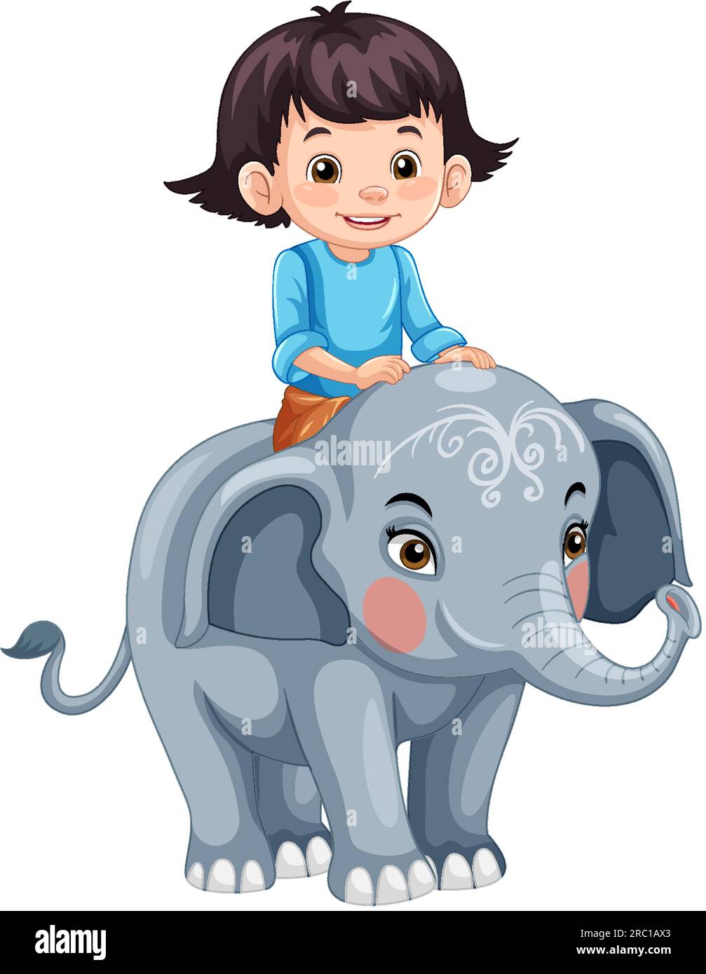Little Girl Riding Elephant in Cartoon Style illustration Stock Vector ...