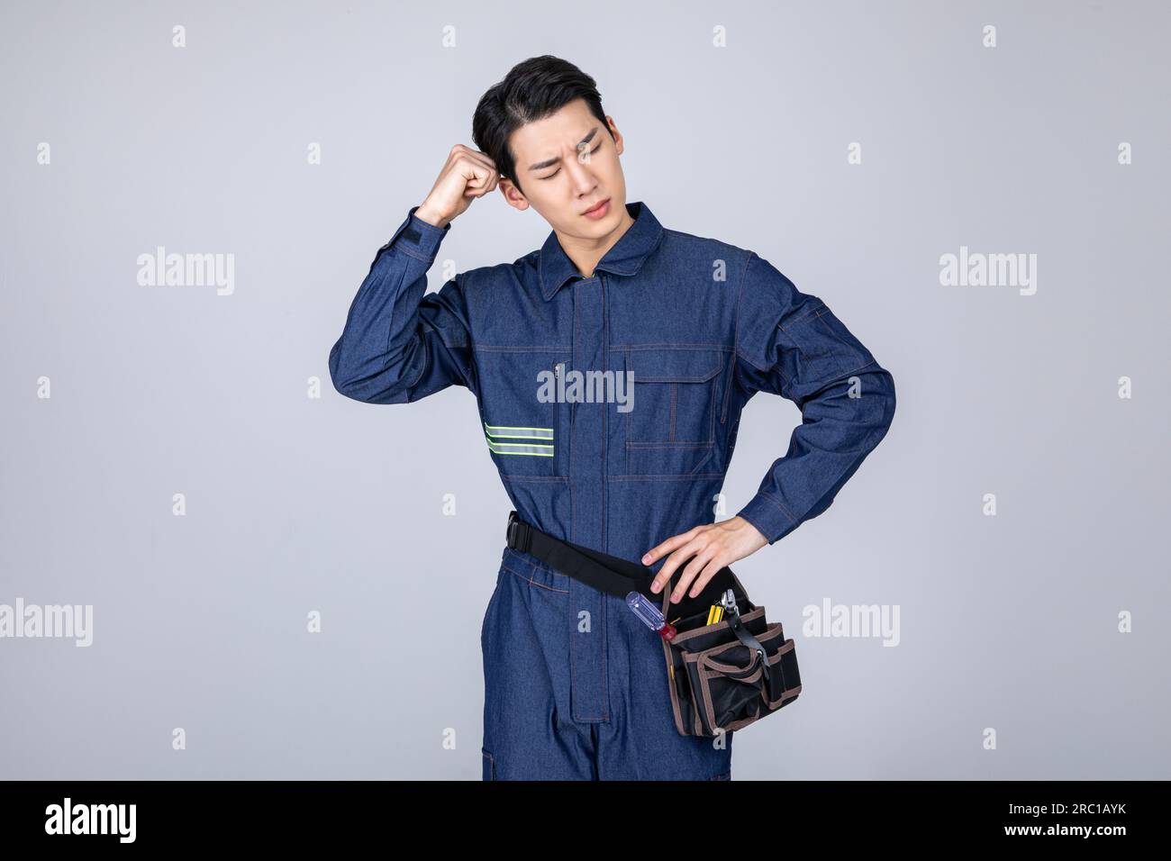 millennials and gen z, korean asian young man, site staff complaning of ...