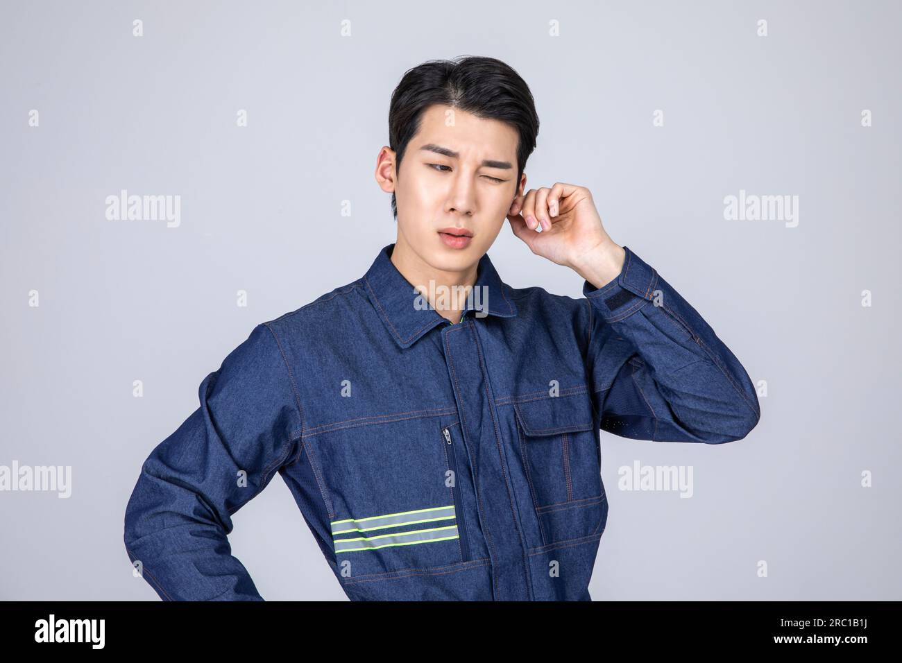 millennials and gen z, korean asian young man, site staff thinking ...