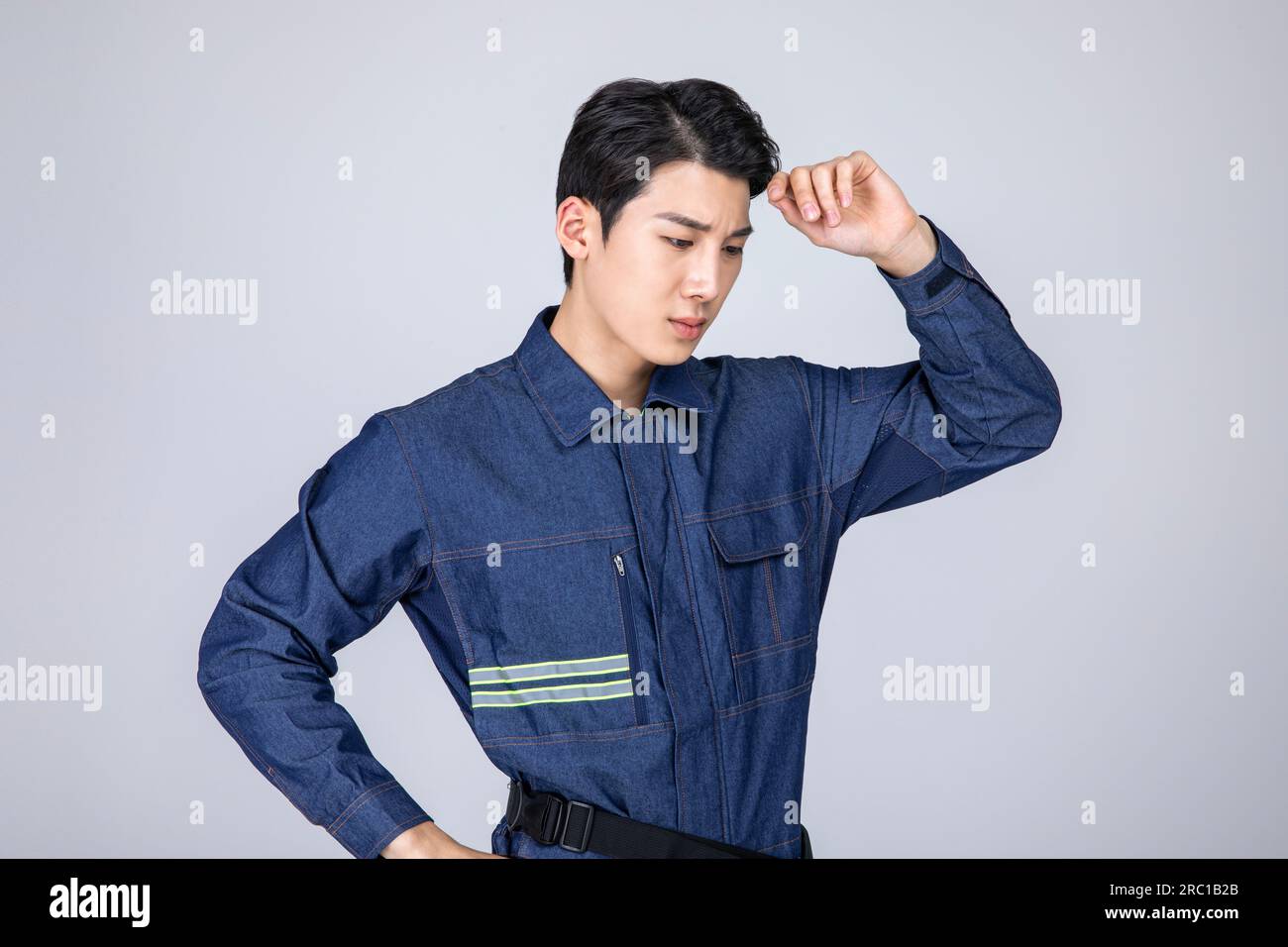 millennials and gen z, korean asian young man, site staff thinking ...