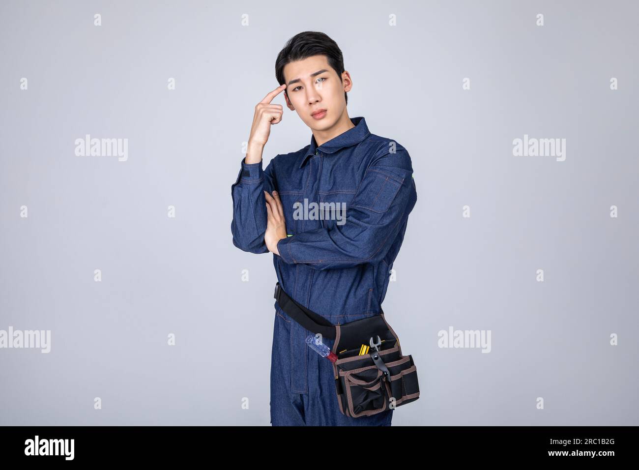 millennials and gen z, korean asian young man, site staff thinking ...