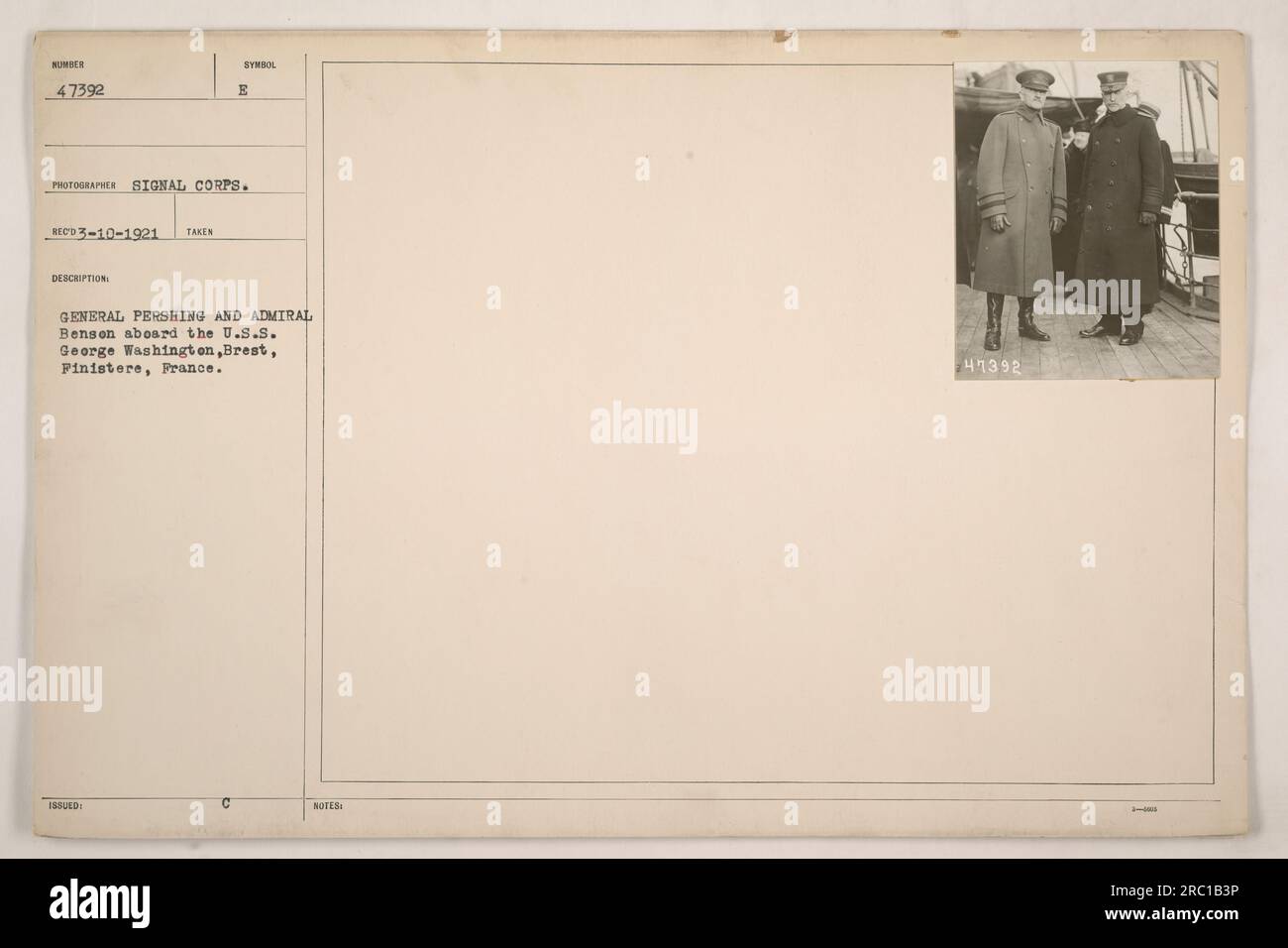 General Pershing and Admiral Benson aboard the U.S.S. George Washington ...