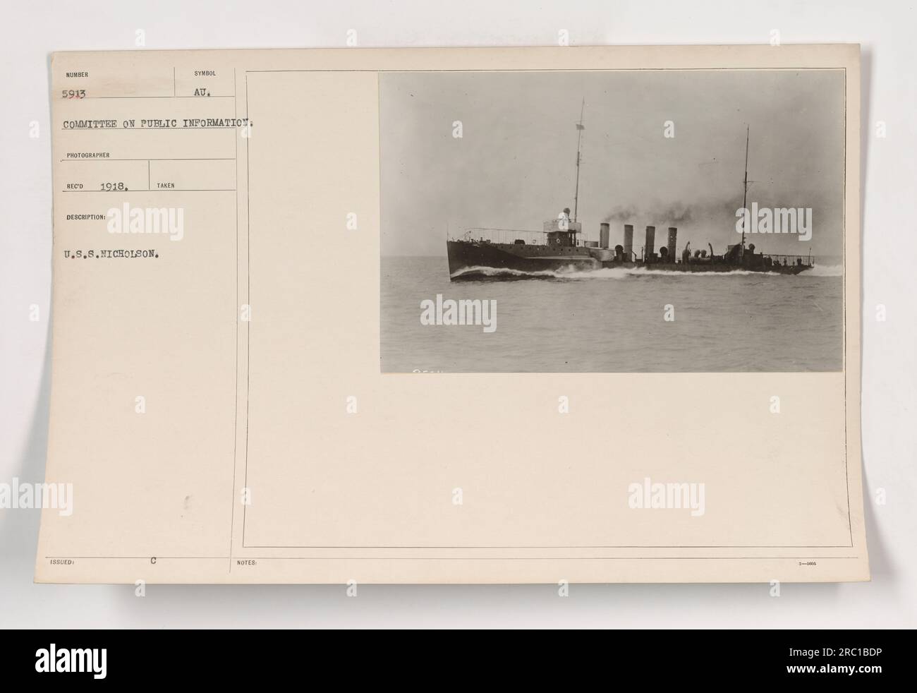 USS Nicholson, a US naval destroyer, captured in a photograph taken ...