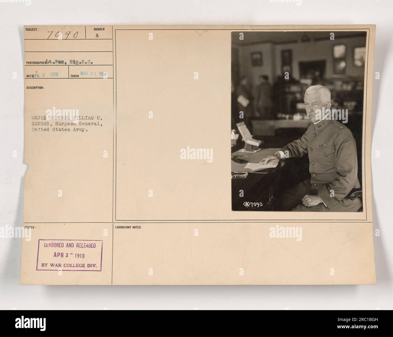 Major General William C. Gorgas, Surgeon General of the United States ...